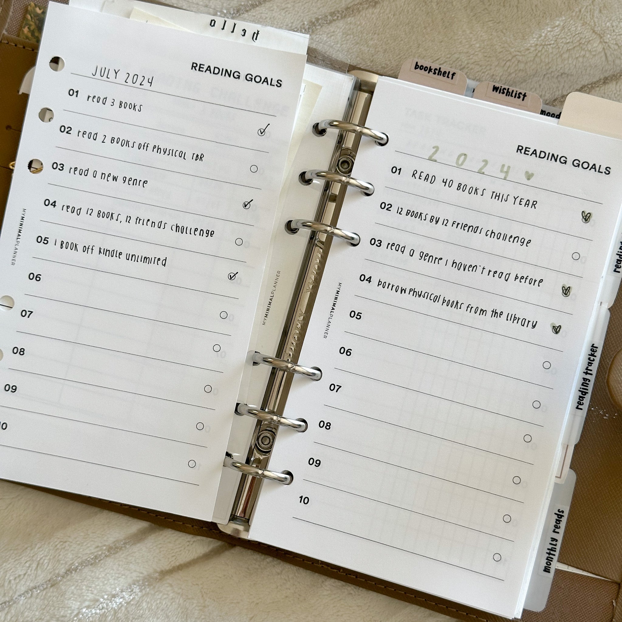 PR293 - Reading Goals - Printable Insert – My Minimal Planner