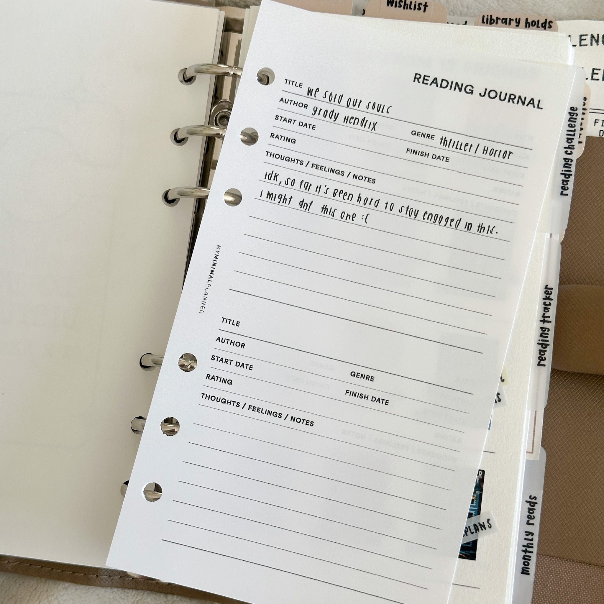 PR297 - Reading Journal V2 - Printable Insert – My Minimal Planner