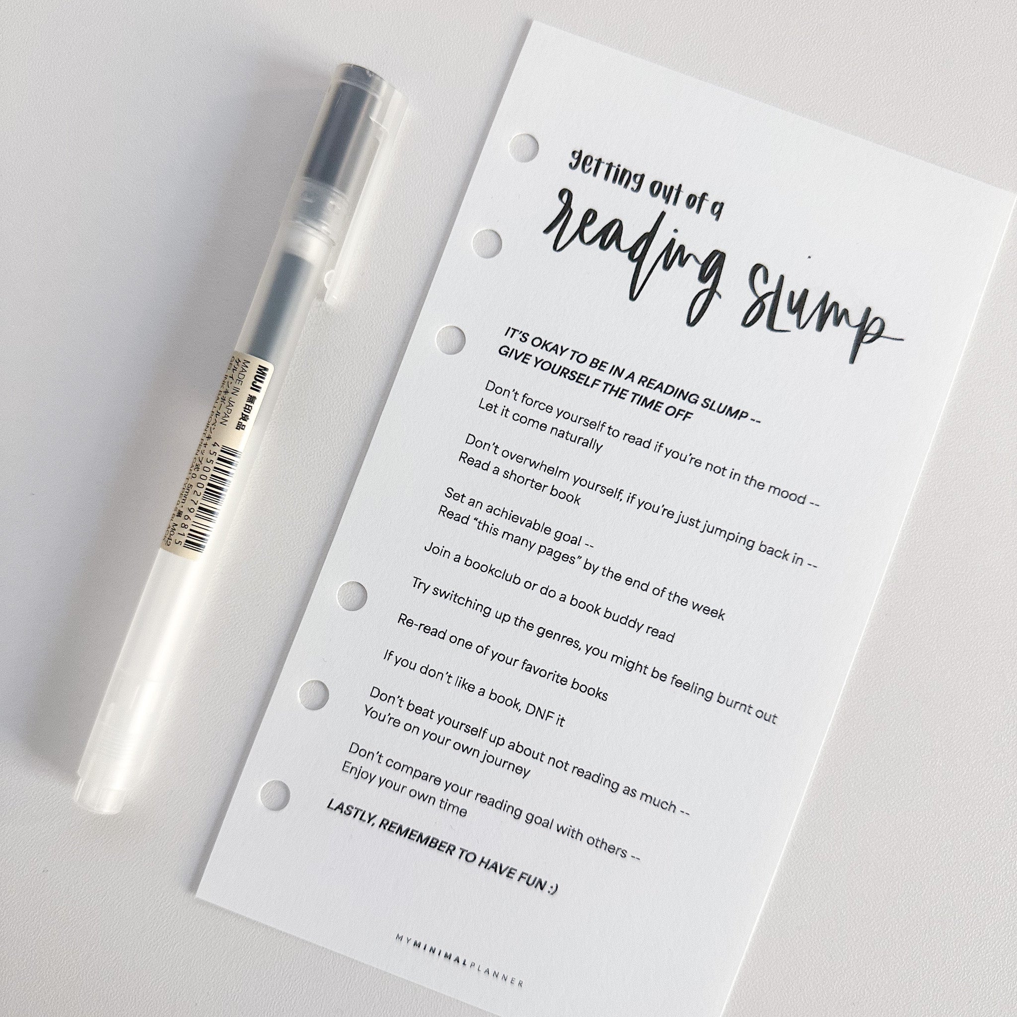 PRD177 - Reading Slump - Printable Dashboard – My Minimal Planner