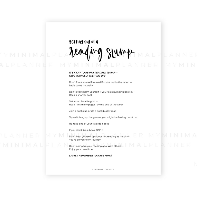 PRD177 - Reading Slump - Printable Dashboard – My Minimal Planner