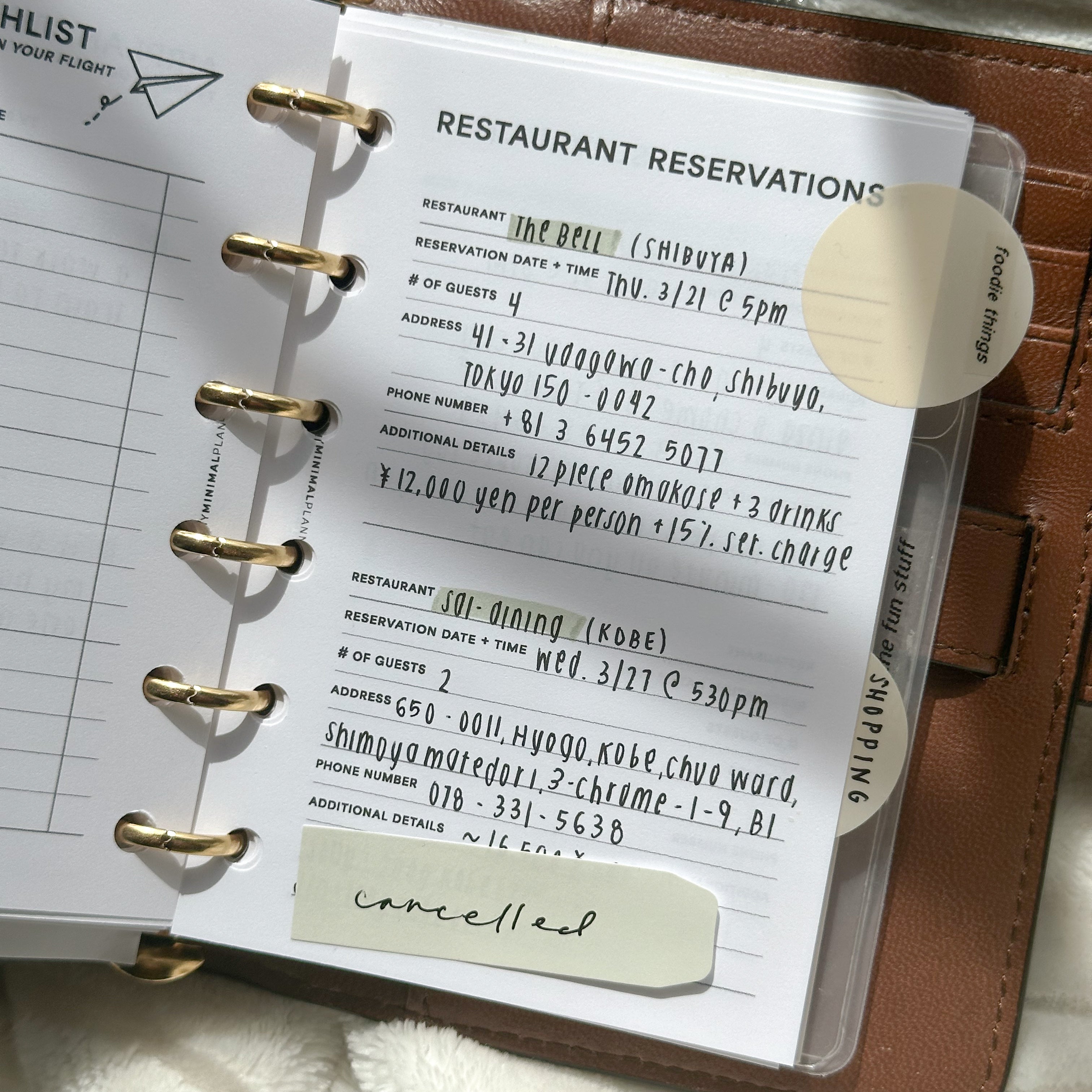 PR272 - Restaurant Reservations - Printable Insert – My Minimal Planner
