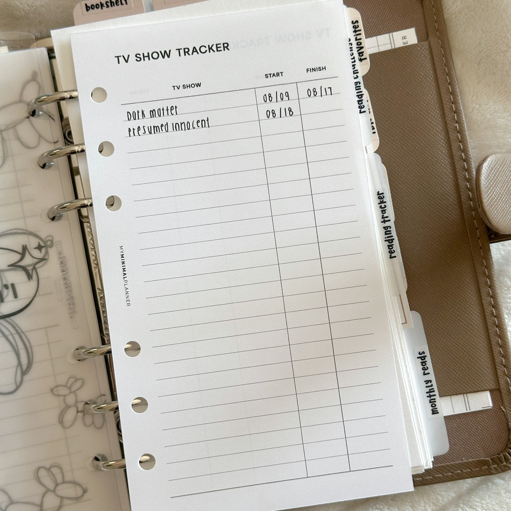 PR312 - TV Show Tracker - Printable Insert – My Minimal Planner