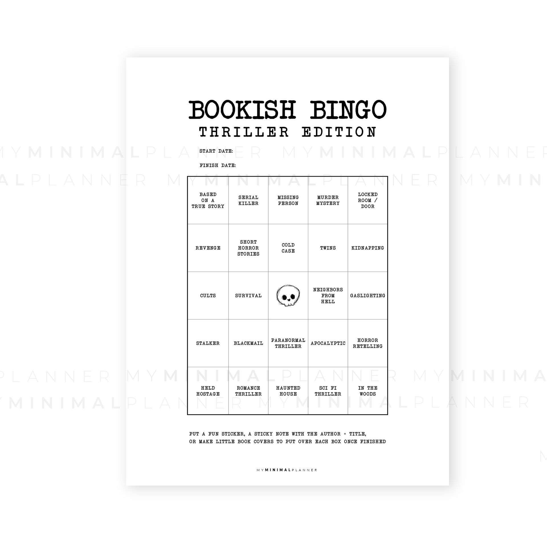 RD181 - Thriller Bookish Bingo - Printable Dashboard – My Minimal Planner