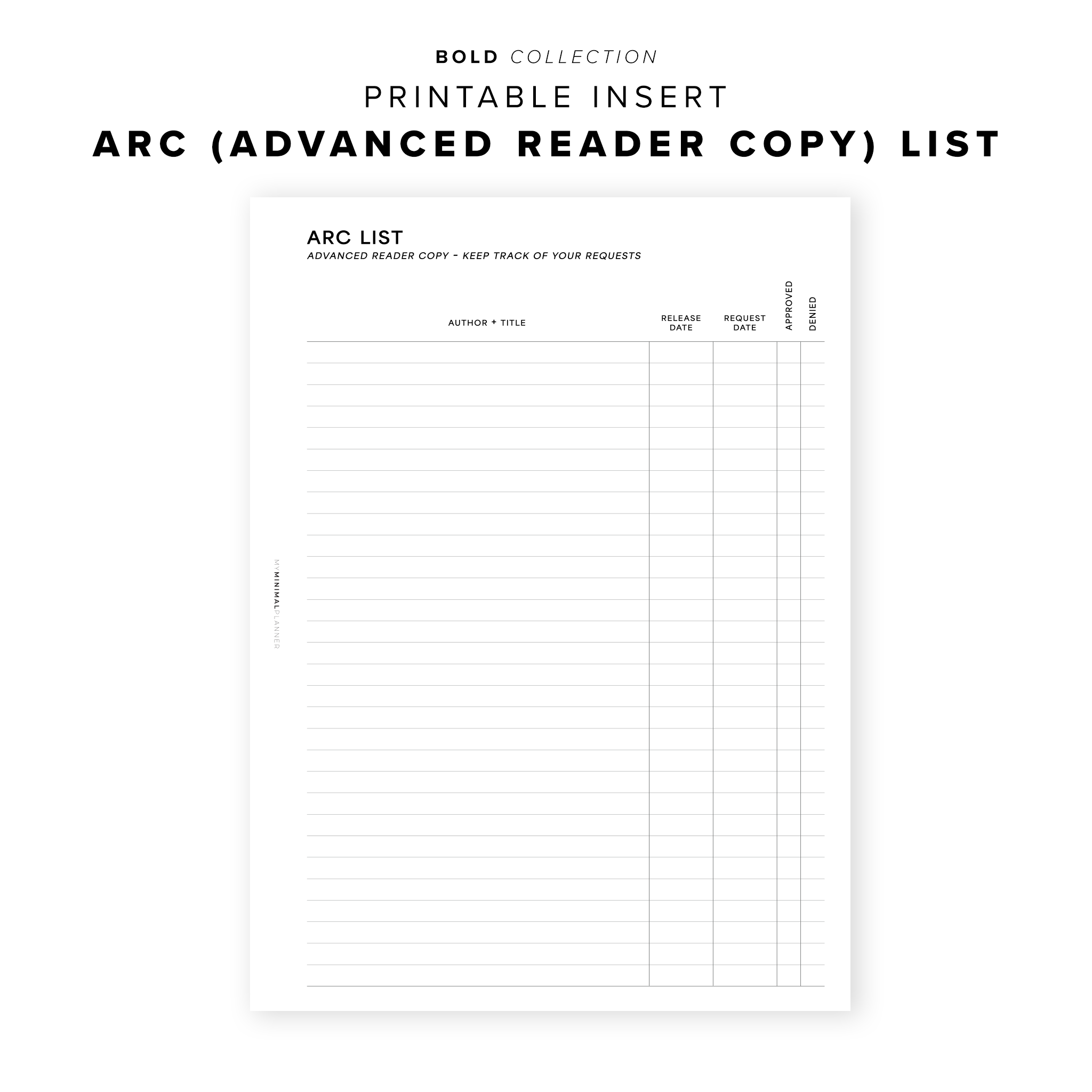 PR222 - ARC (Advanced Reader Copy) List - Printable Insert – My Minimal ...