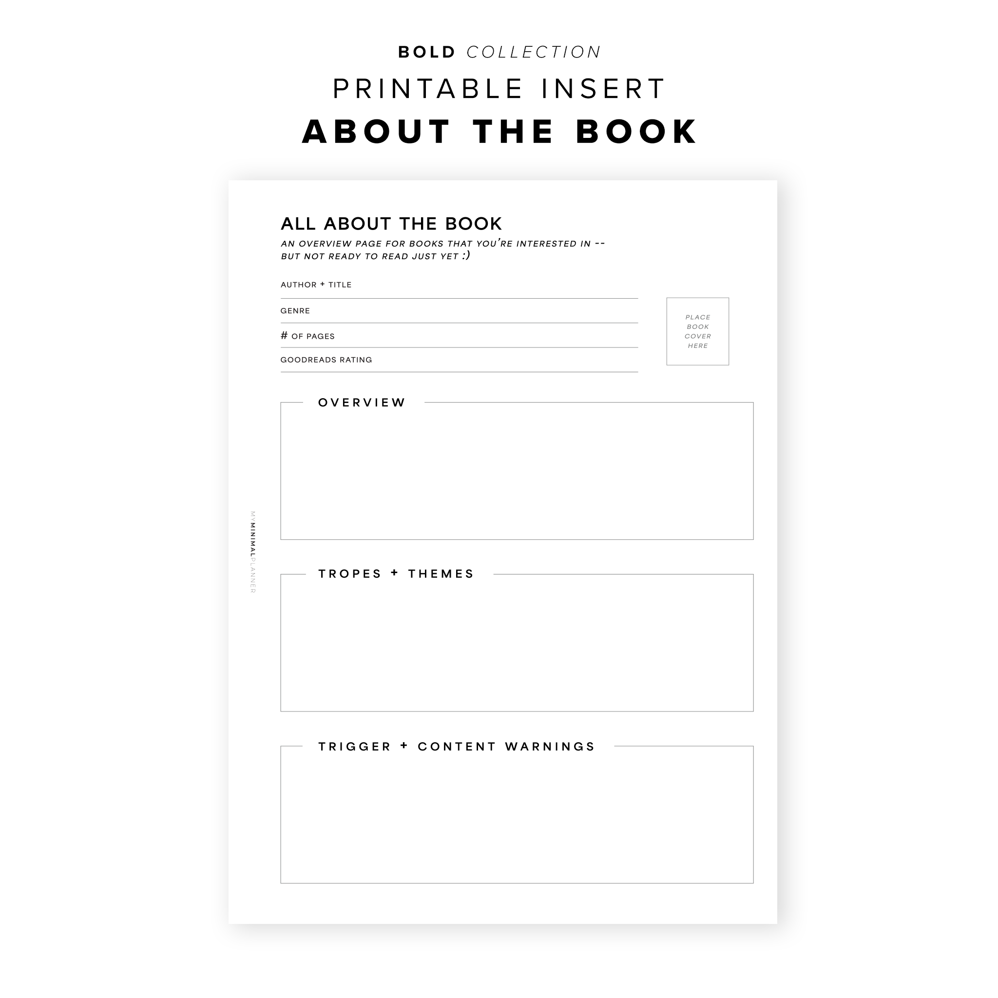 PR212 - All About the Book - Printable Insert – My Minimal Planner