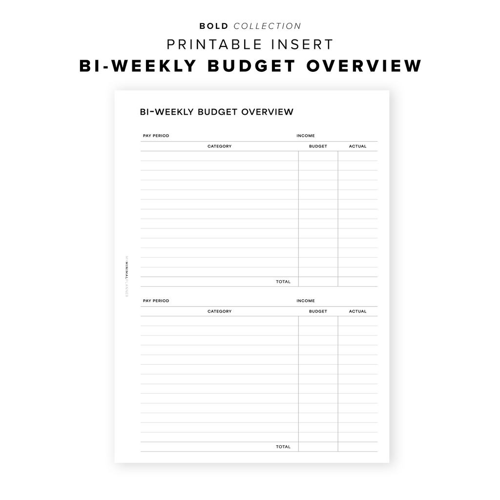 PR229 - Bi-Weekly Budget Overview - Printable Insert – My Minimal Planner