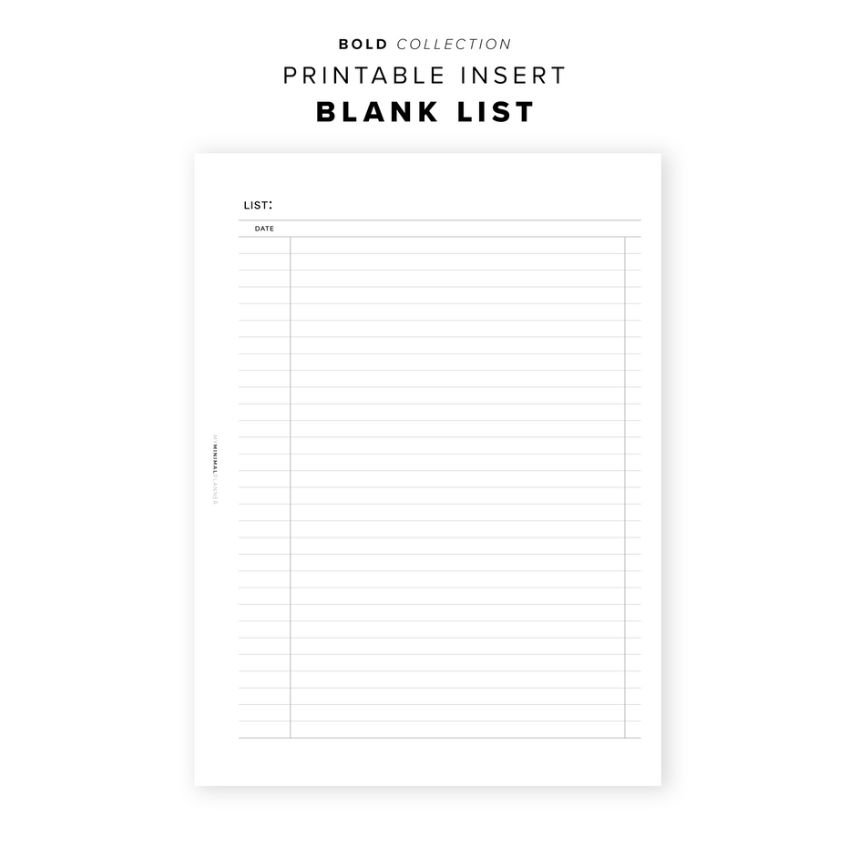 PR202 - Blank List - Printable Insert – My Minimal Planner
