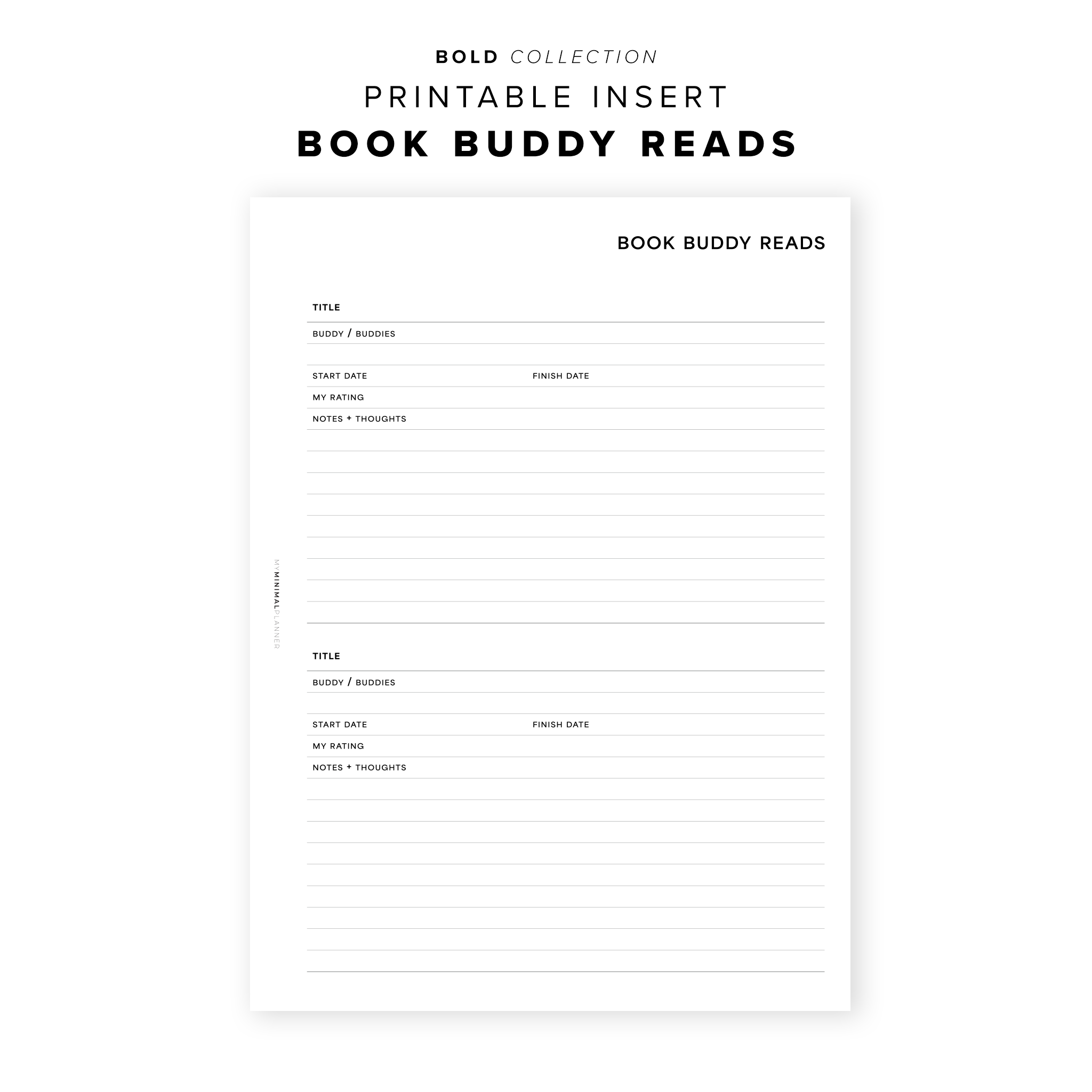 PR191 - Book Buddy Reads - Printable Insert – My Minimal Planner