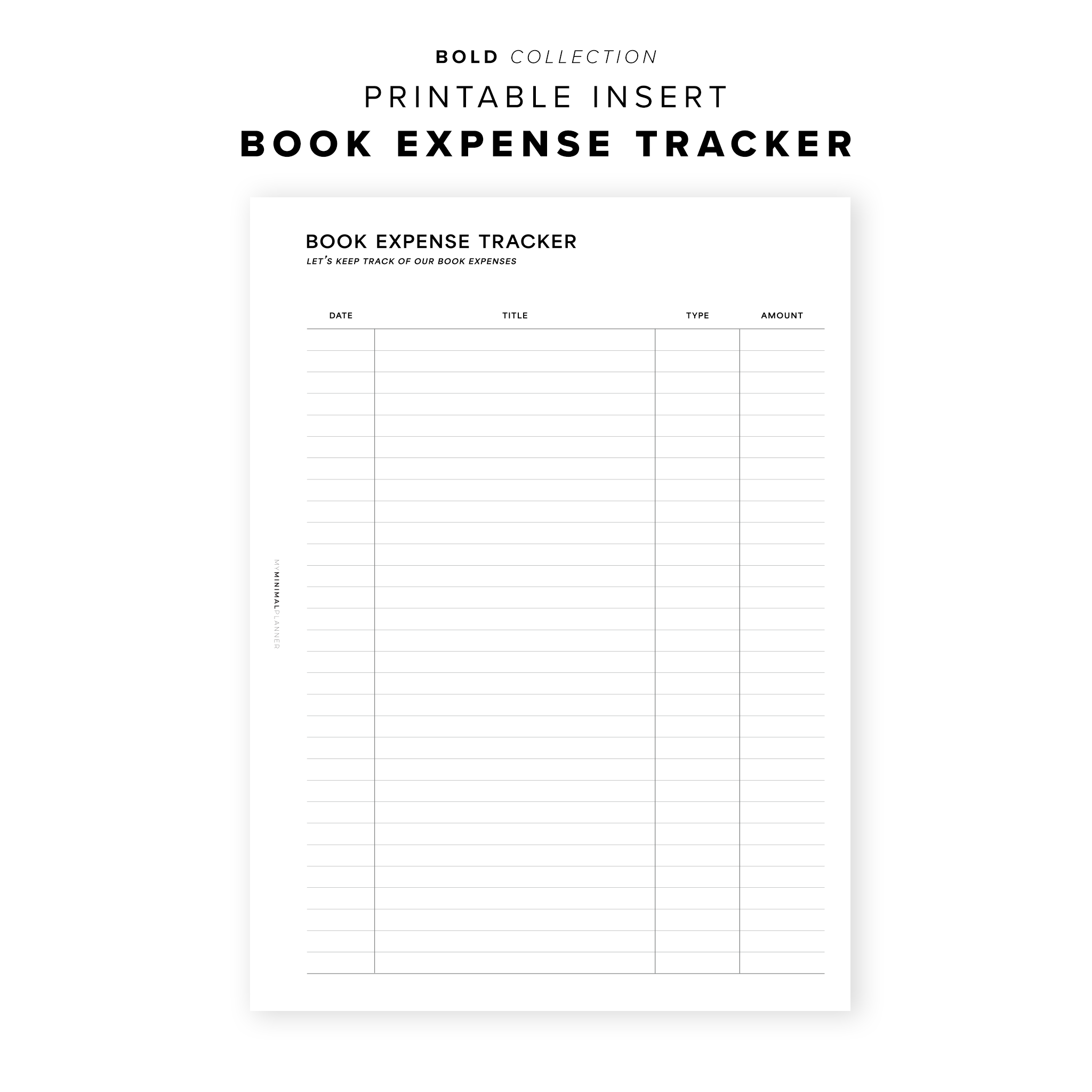 PR278 - Book Expense Tracker - Printable Insert – My Minimal Planner