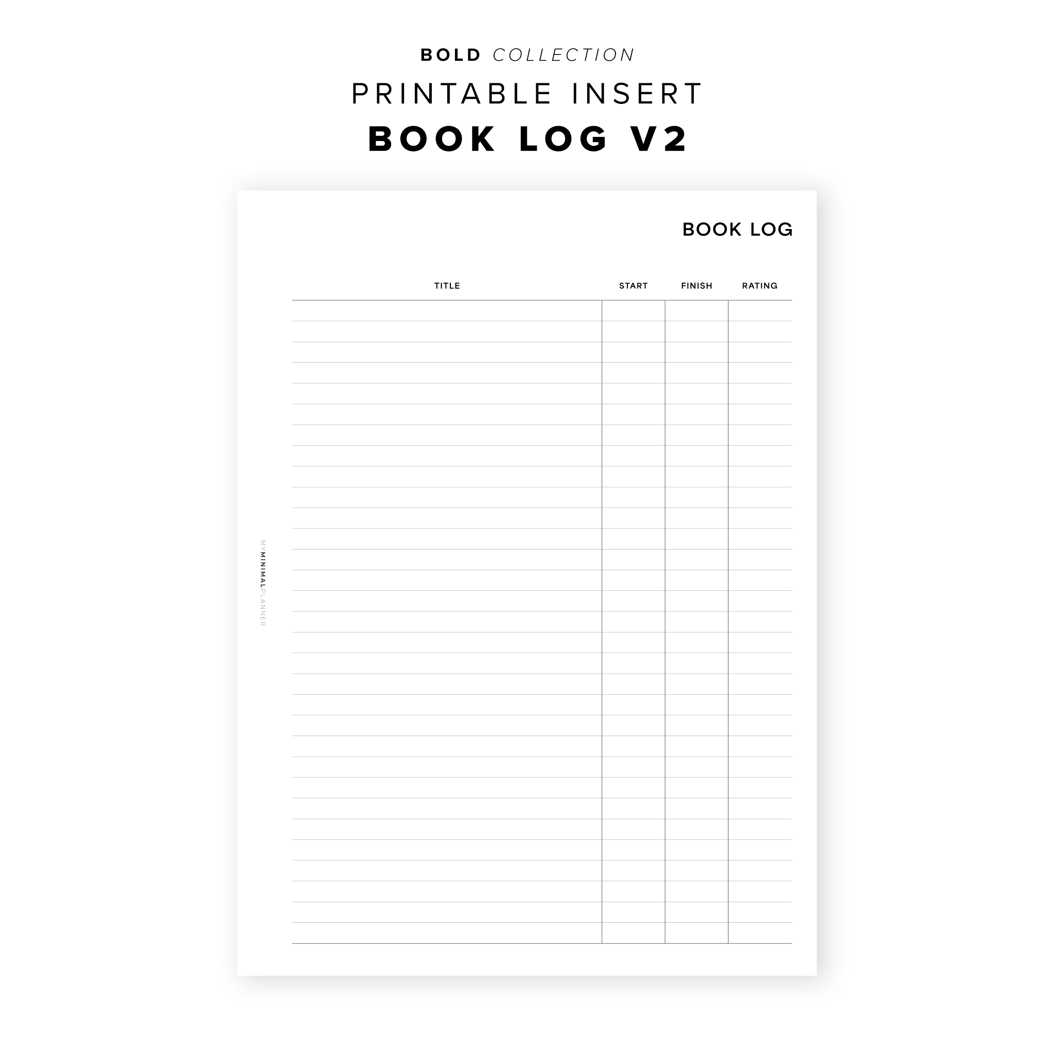PR294 - Book Log V2 - Printable Insert – My Minimal Planner