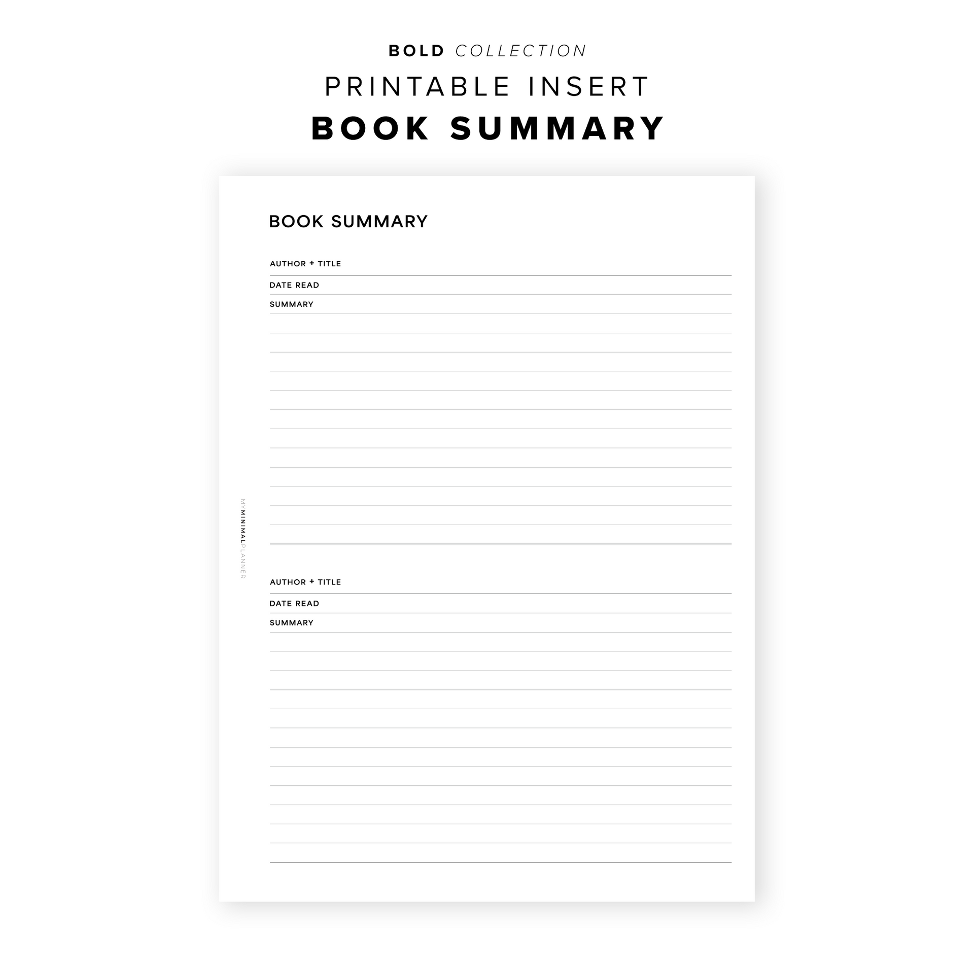 PR302 - Book Summary - Printable Insert – My Minimal Planner