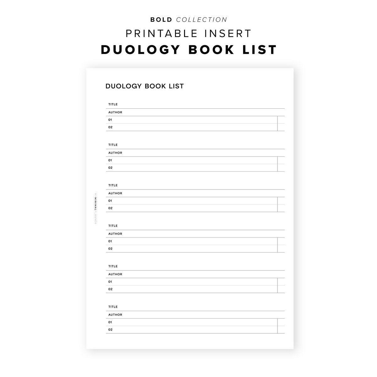 PR243 - Duology Book List - Printable Insert – My Minimal Planner