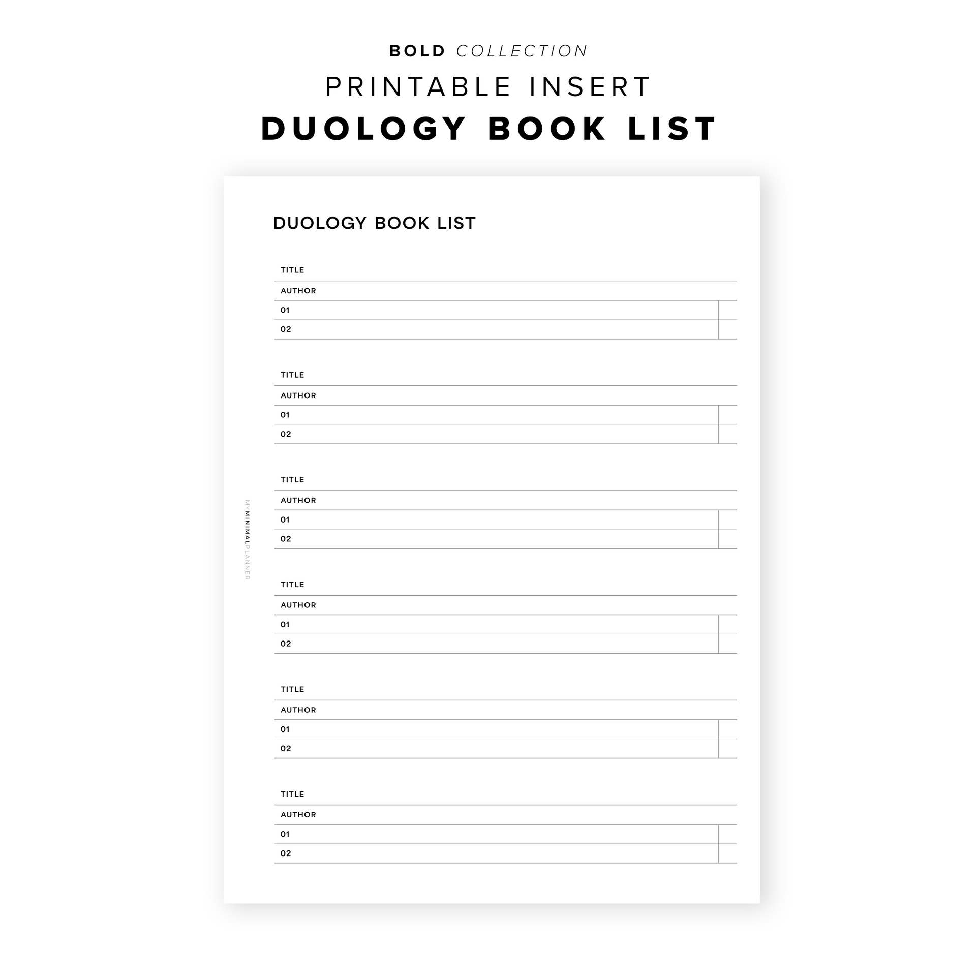 PR243 - Duology Book List - Printable Insert – My Minimal Planner