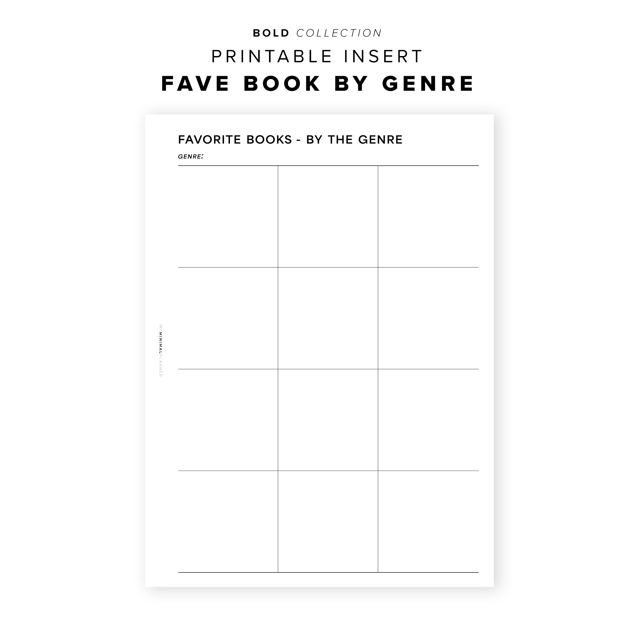 PR217 - Fave Books by Genre - Printable Insert – My Minimal Planner