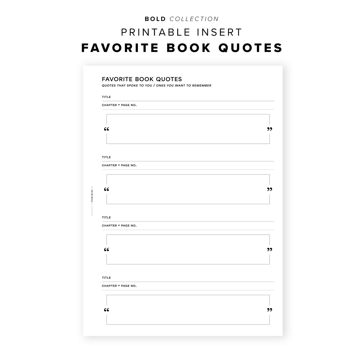 PR221 - Fave Book Quotes - Printable Insert – My Minimal Planner