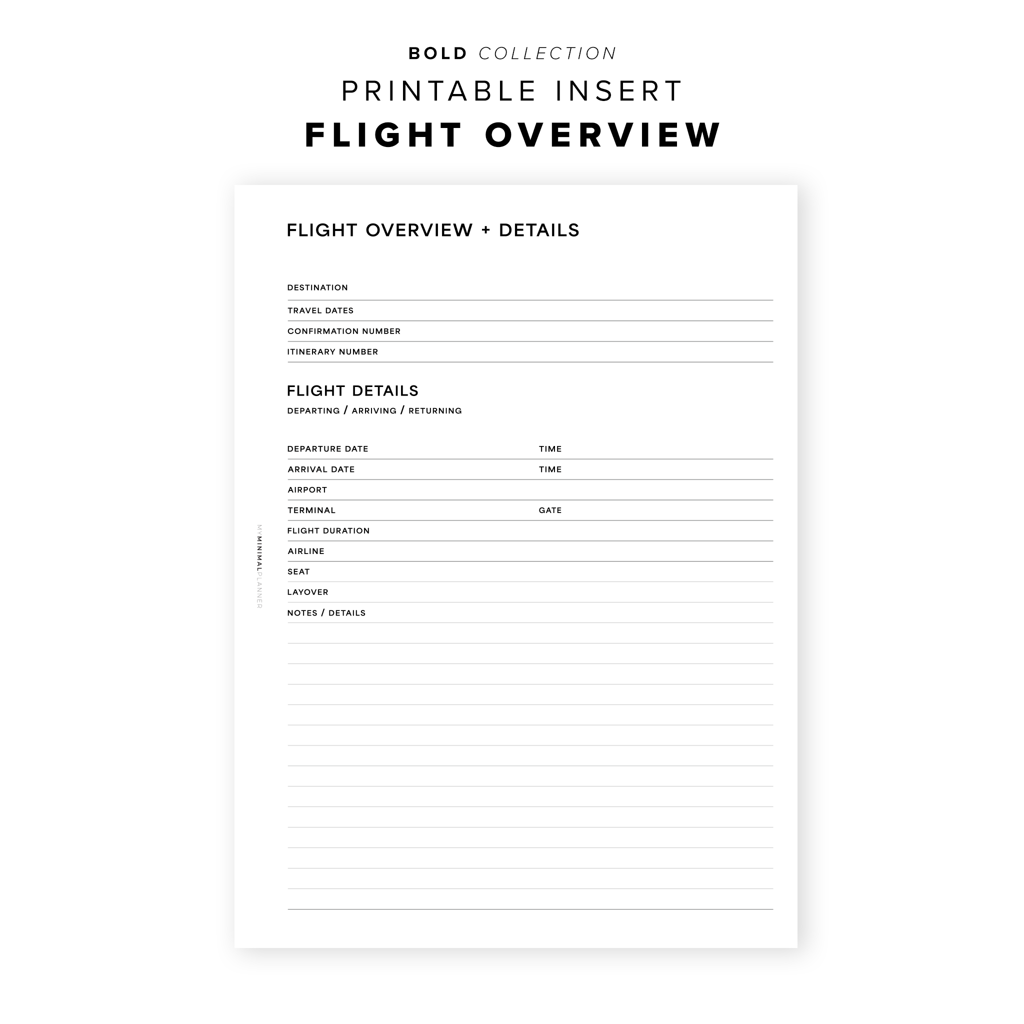 PR270 - Flight Overview - Printable Insert – My Minimal Planner
