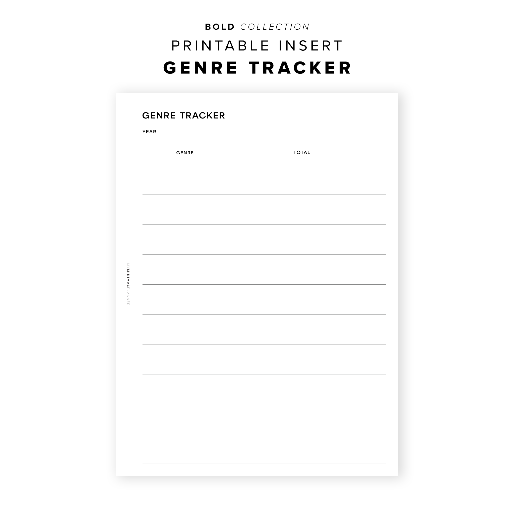 PR308 - Genre Tracker - Printable Insert – My Minimal Planner