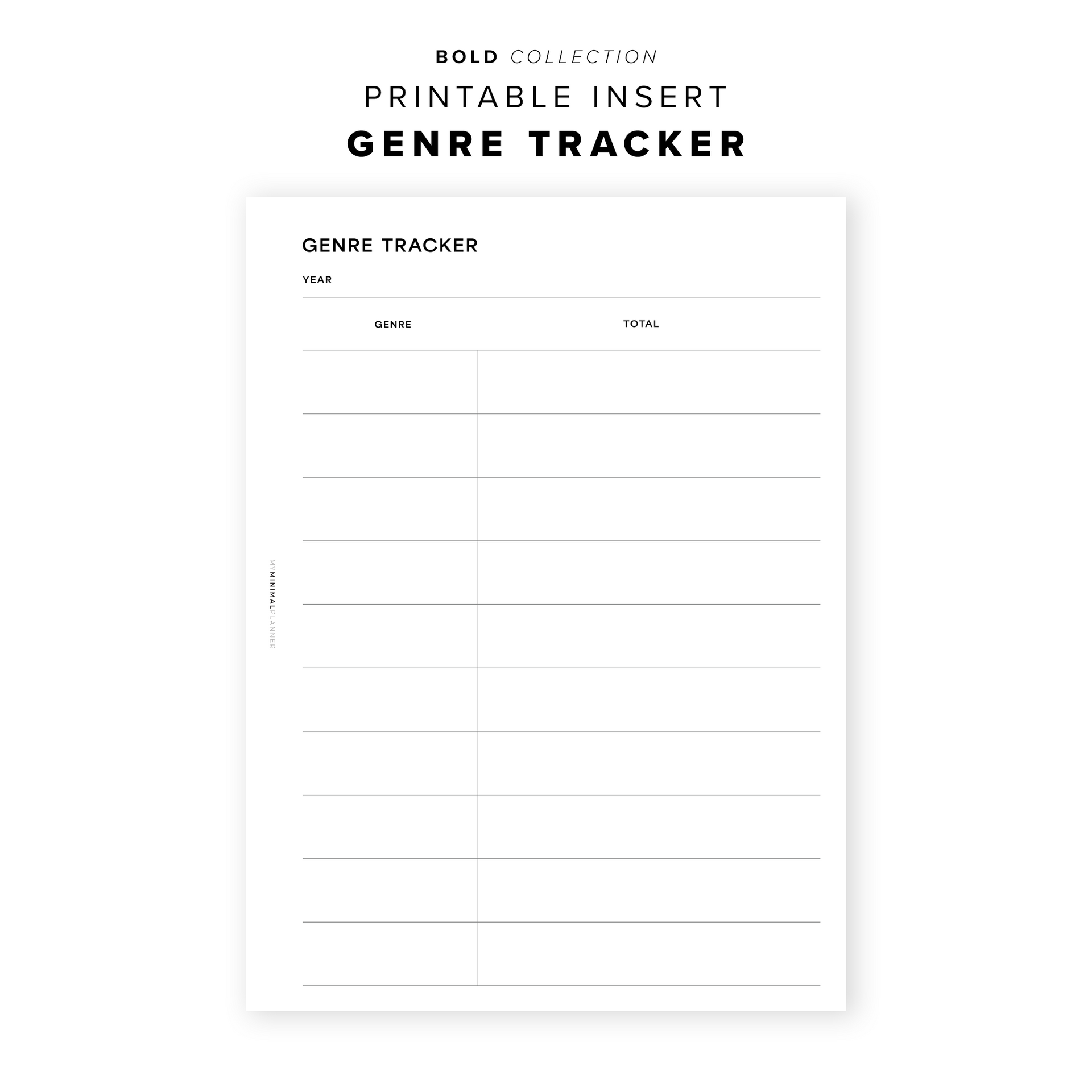 PR308 - Genre Tracker - Printable Insert – My Minimal Planner
