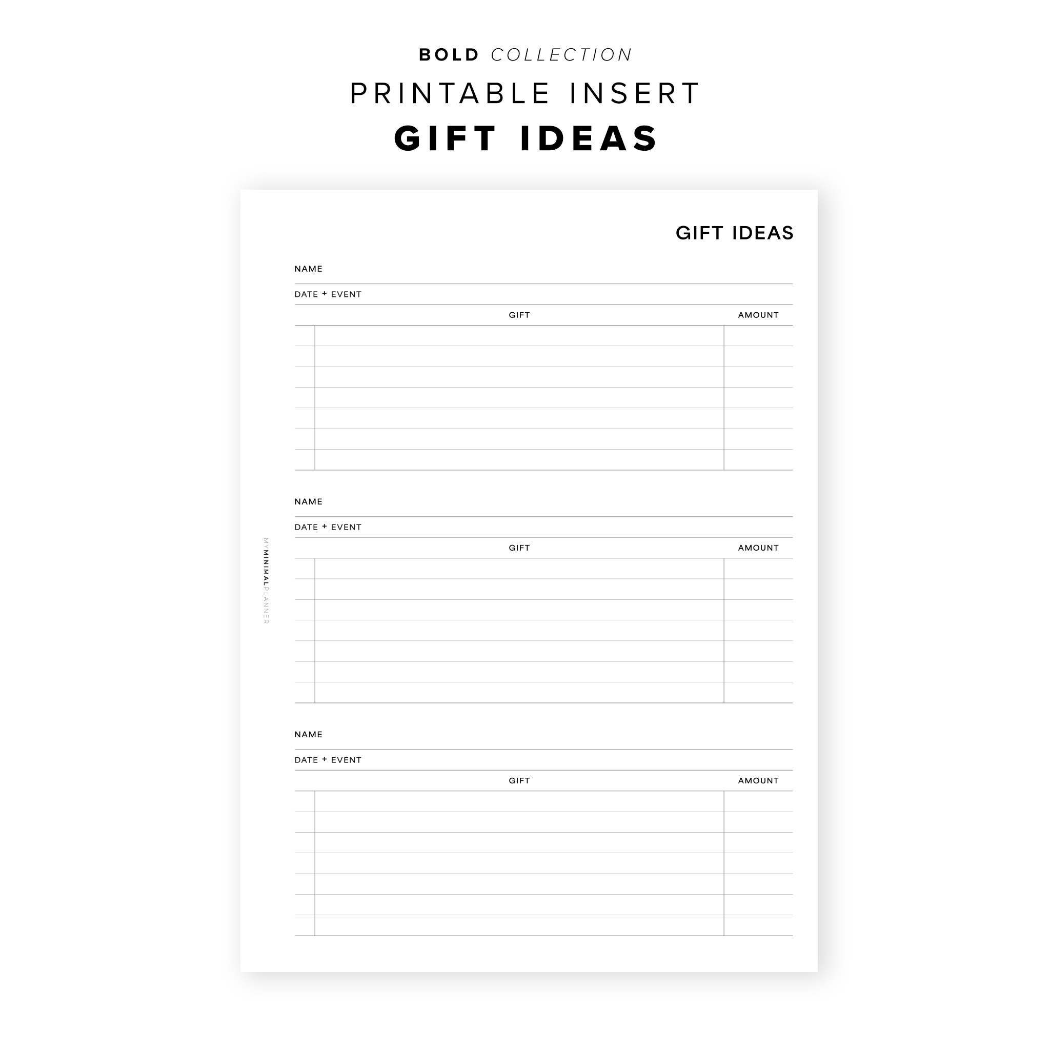PR211 - Gift Ideas - Printable Insert – My Minimal Planner