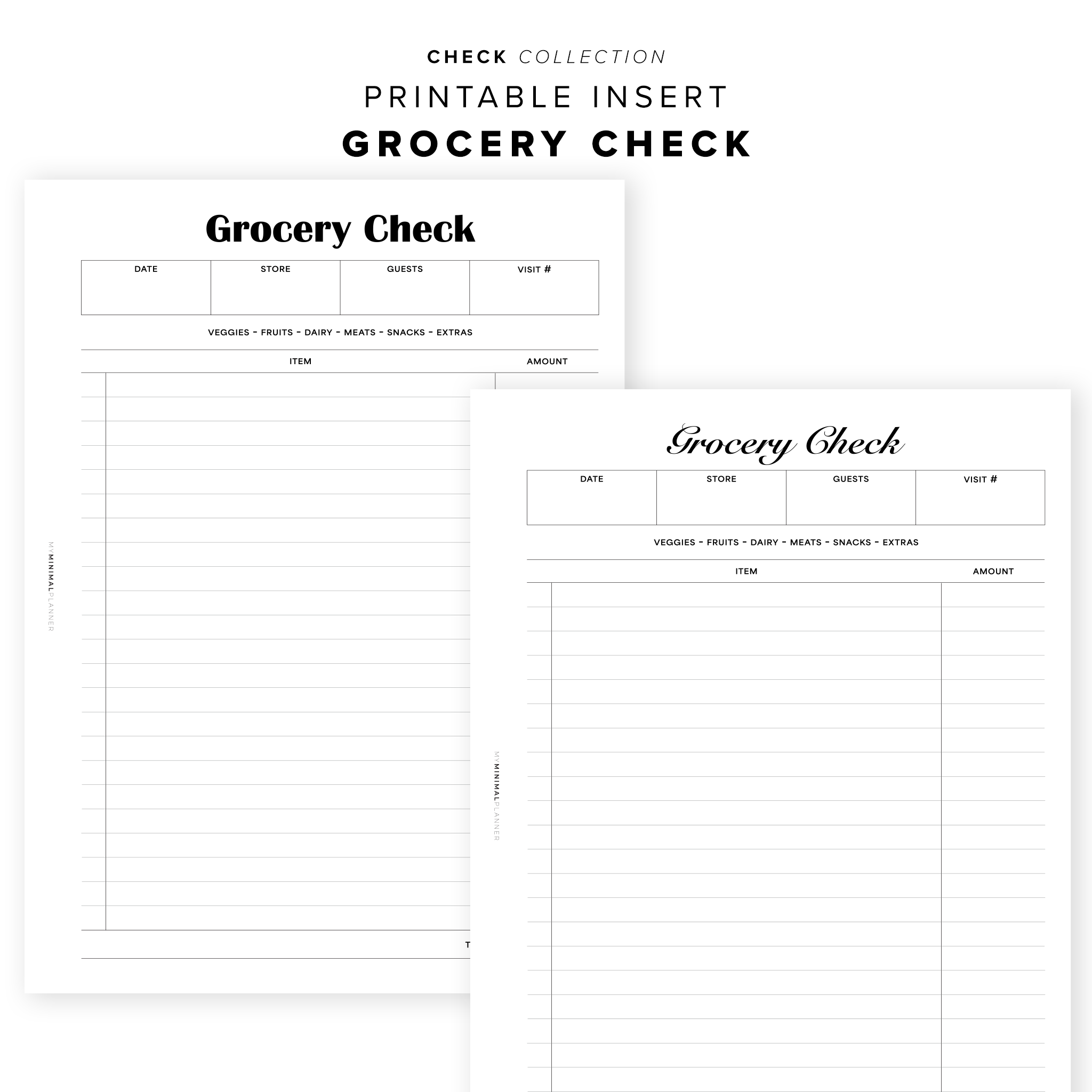 PR348 - Grocery Check - Printable Insert – My Minimal Planner
