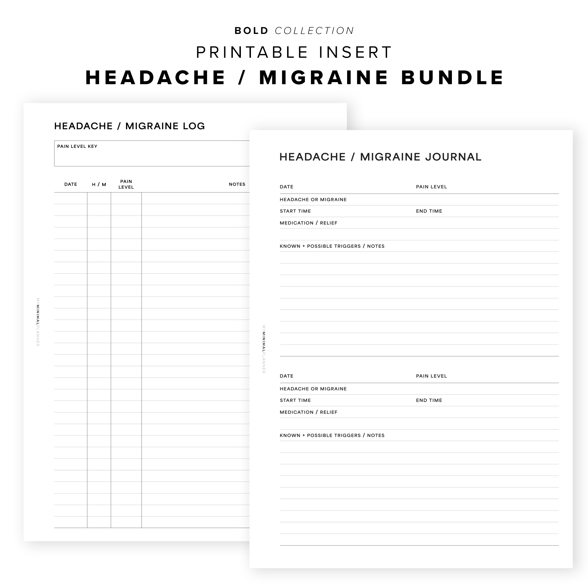 PR283 - Migraine / Headache Bundle - Printable Insert – My Minimal Planner