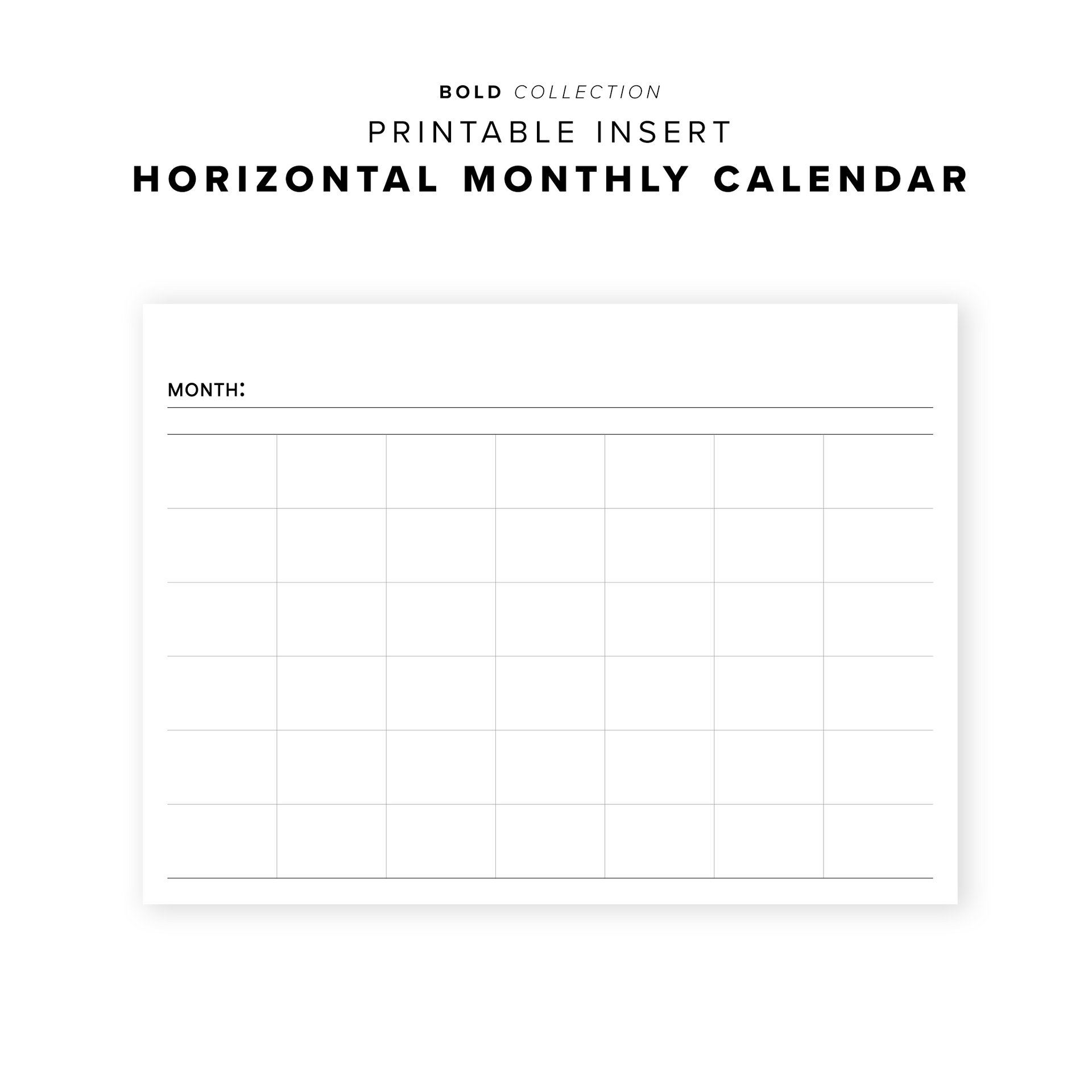 PR205 - Horizontal Monthly Calendar - Printable Insert – My Minimal Planner