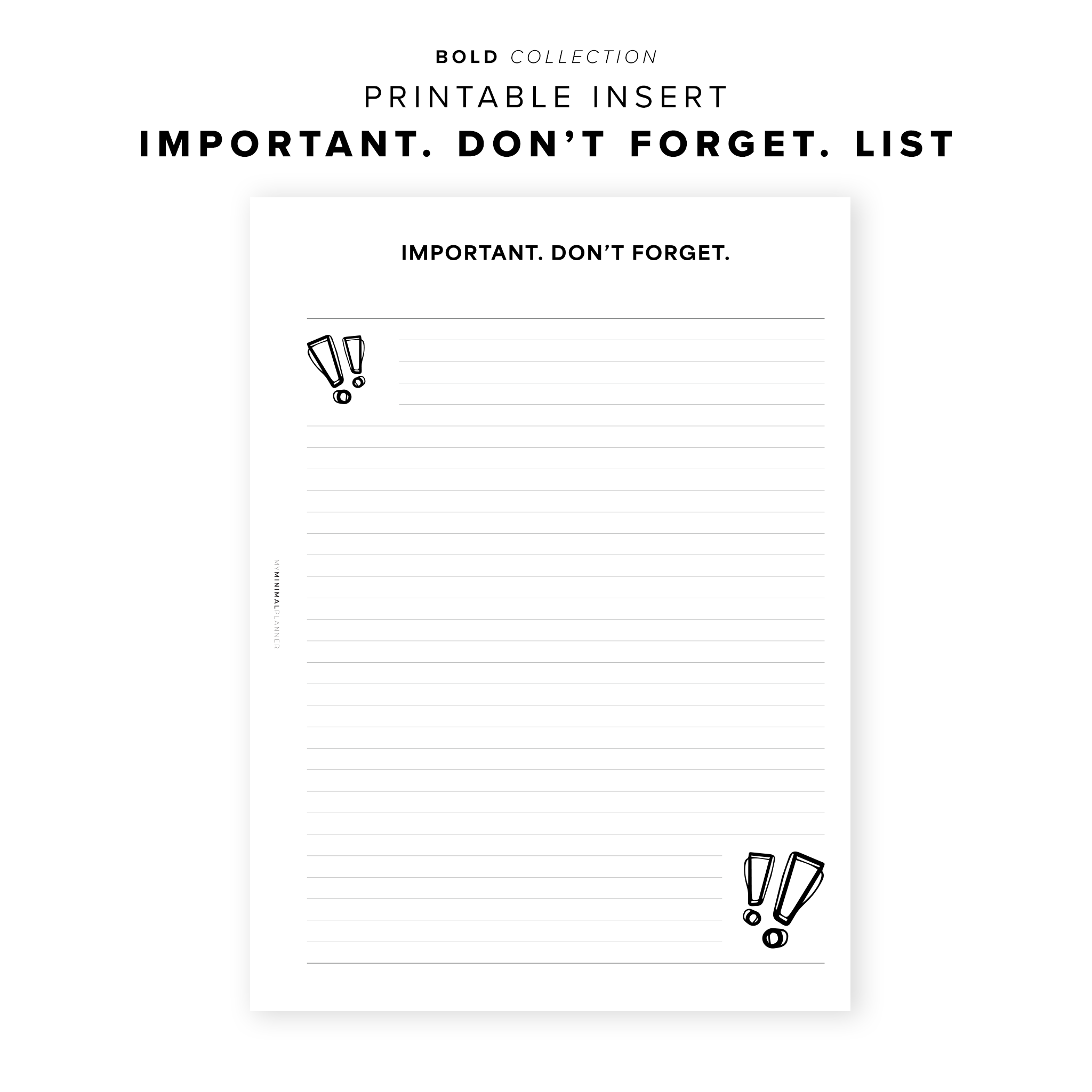 PR231 - Important. Don't Forget List - Printable Insert – My Minimal ...
