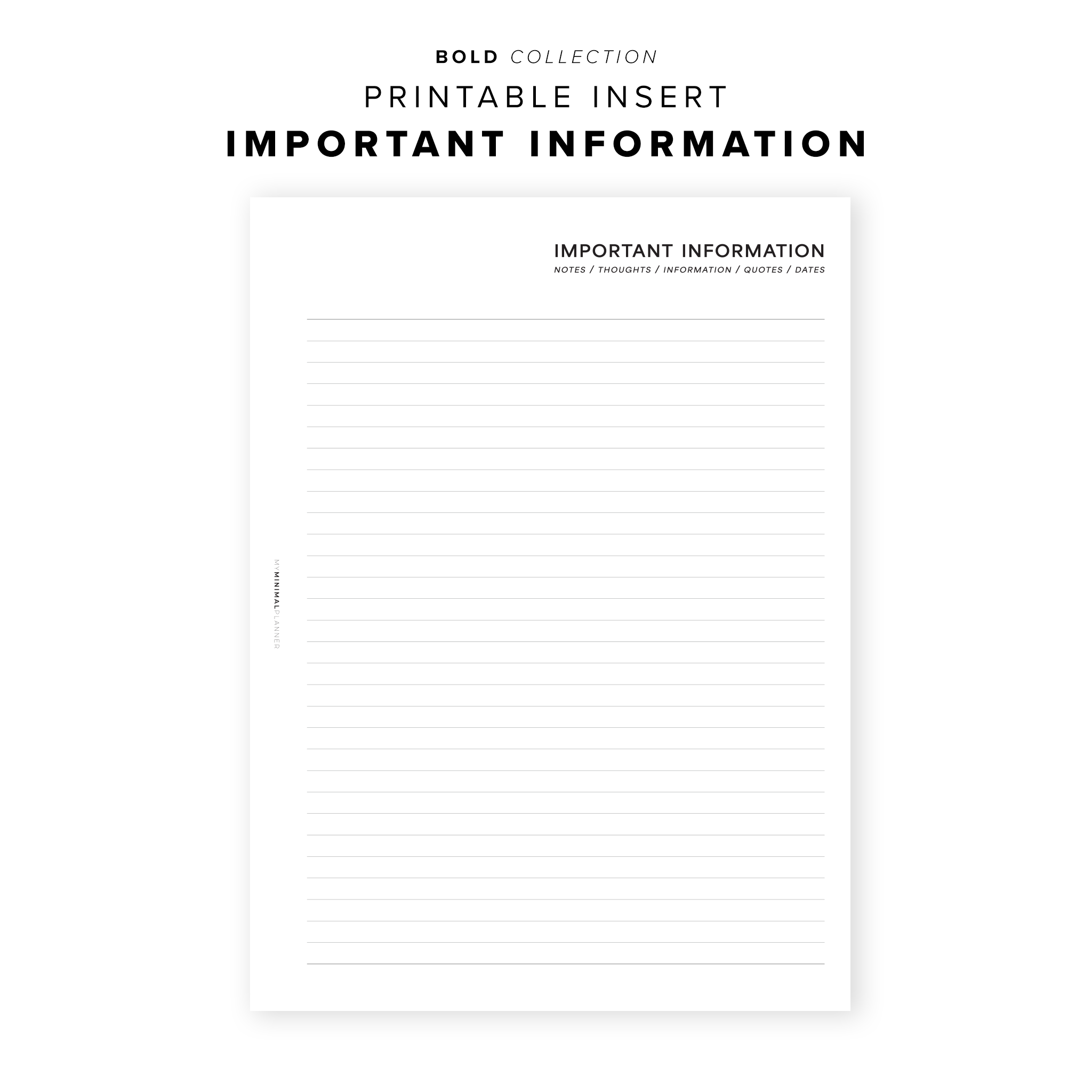 PR210 - Important Information - Printable Insert – My Minimal Planner