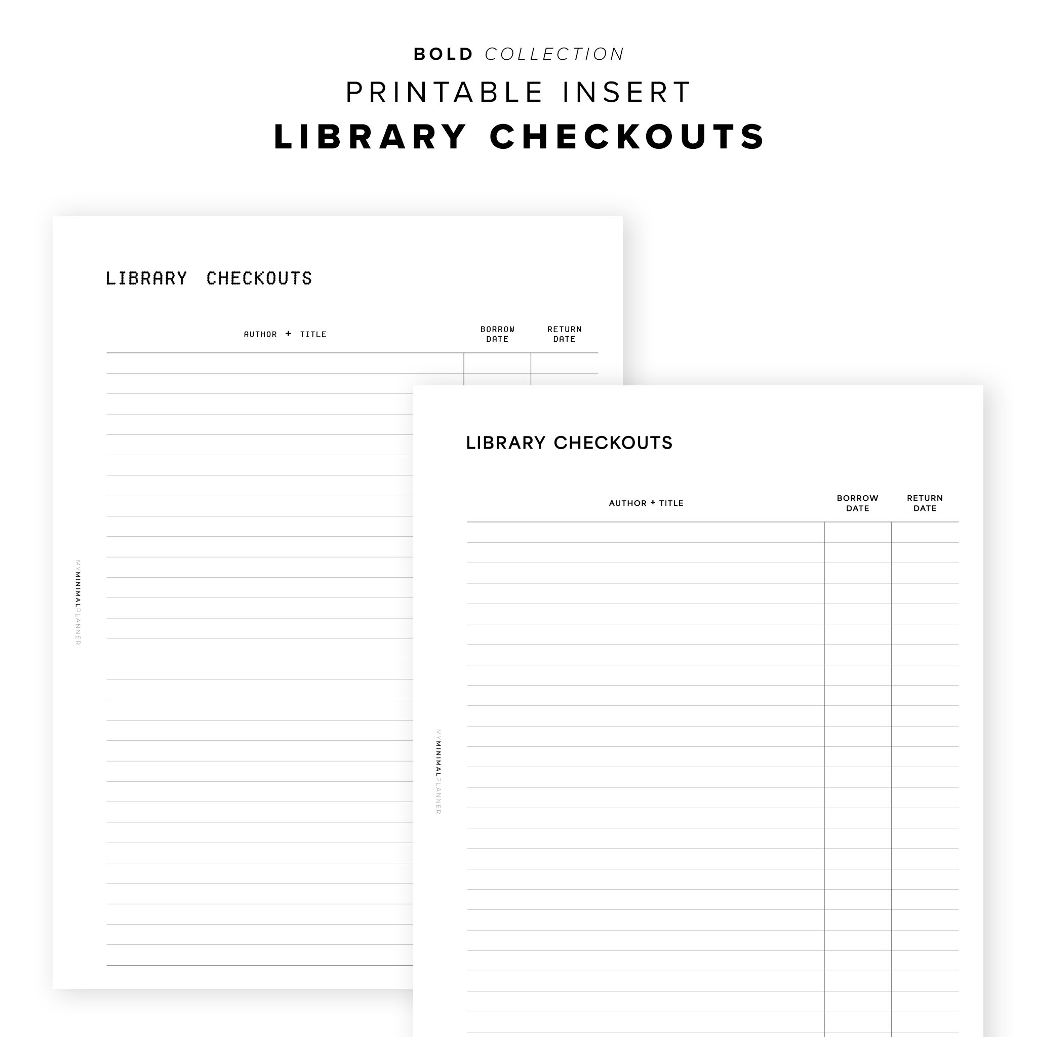 PR307 - Library Checkouts - Printable Insert – My Minimal Planner