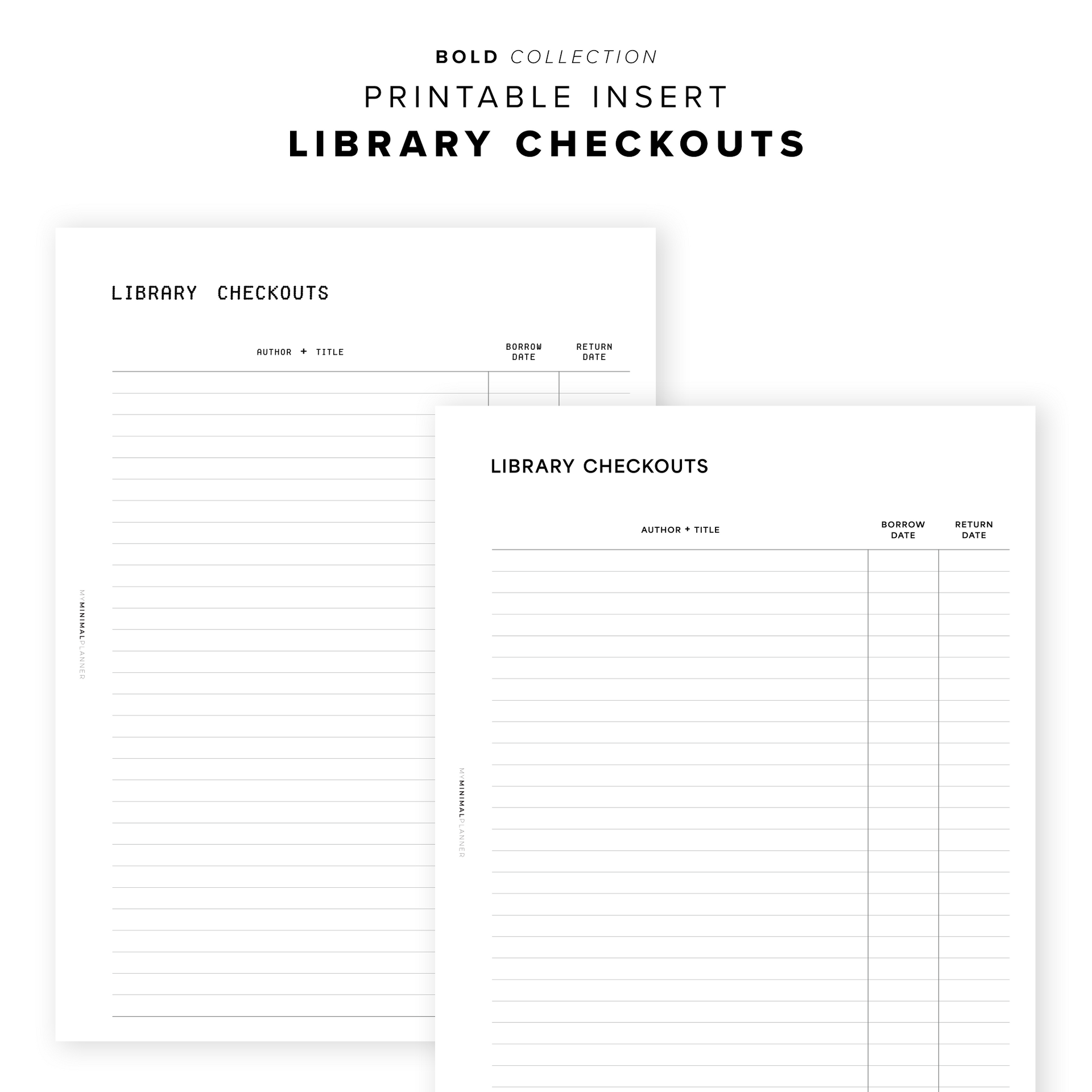 PR307 - Library Checkouts - Printable Insert – My Minimal Planner