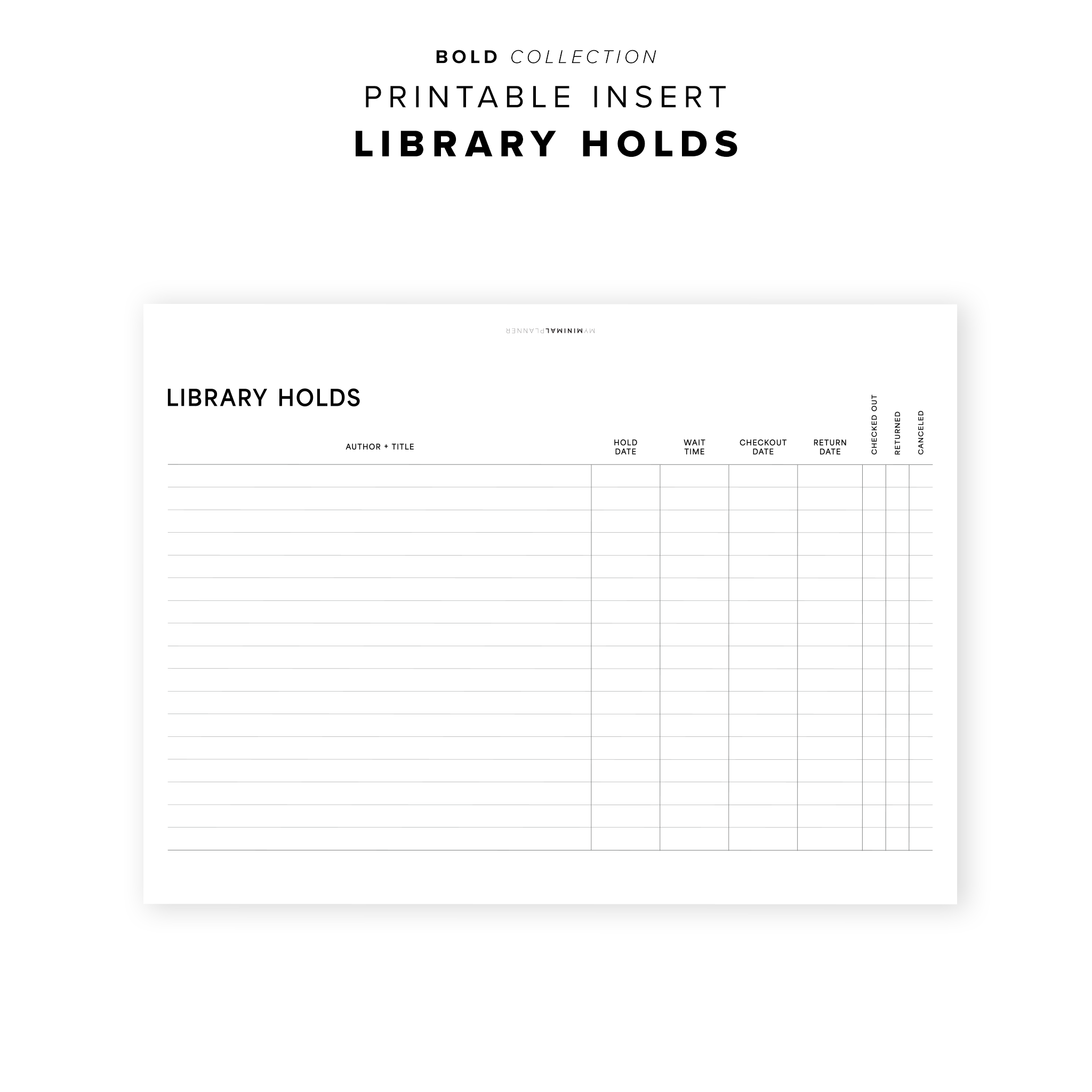 PR204 - Library Holds - Printable Insert – My Minimal Planner