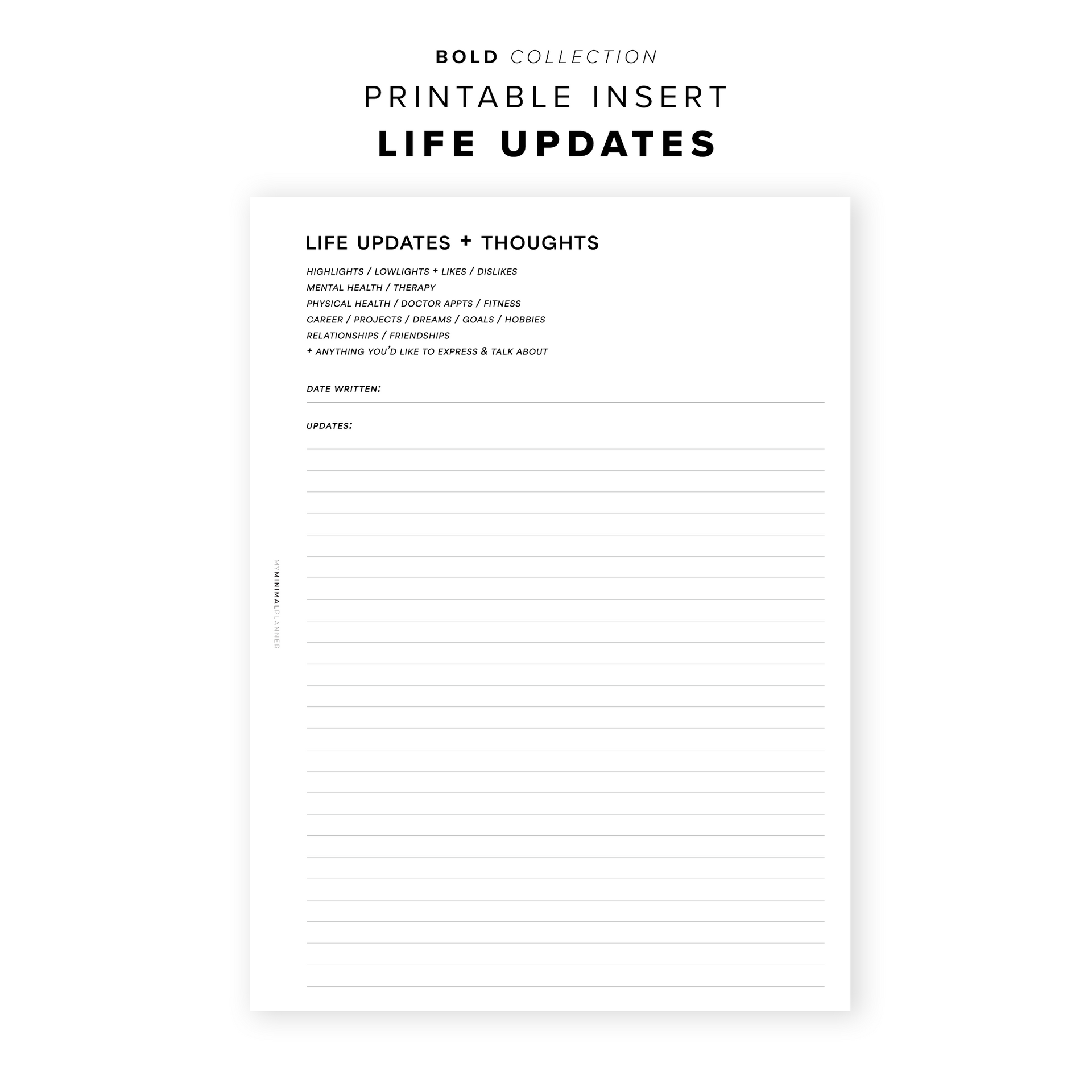 PR220 - Life Updates - Printable Insert – My Minimal Planner