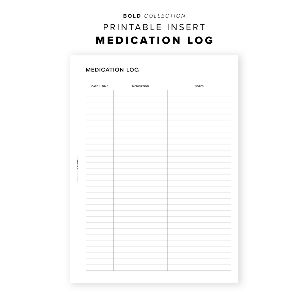 PR284 - Medication Log V2 - Printable Insert – My Minimal Planner