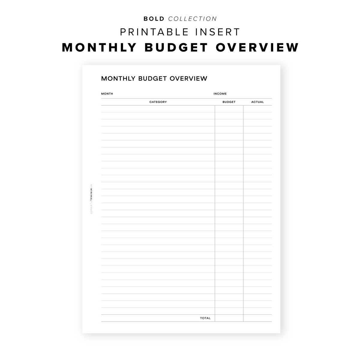 PR228 - Monthly Budget Overview - Printable Insert – My Minimal Planner