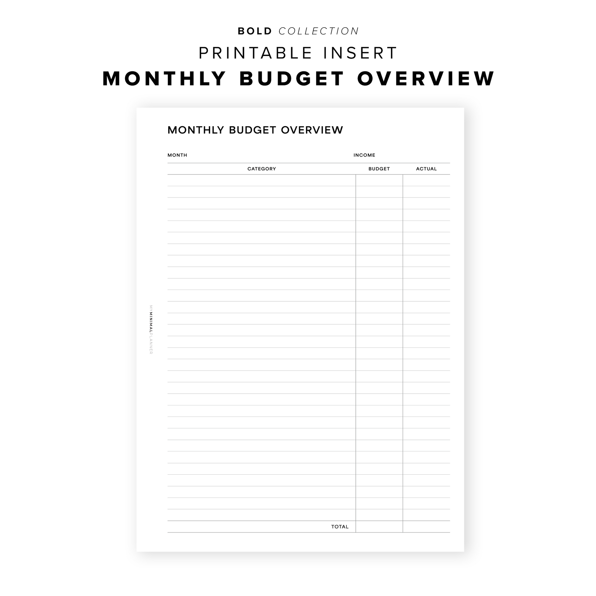 PR228 - Monthly Budget Overview - Printable Insert – My Minimal Planner