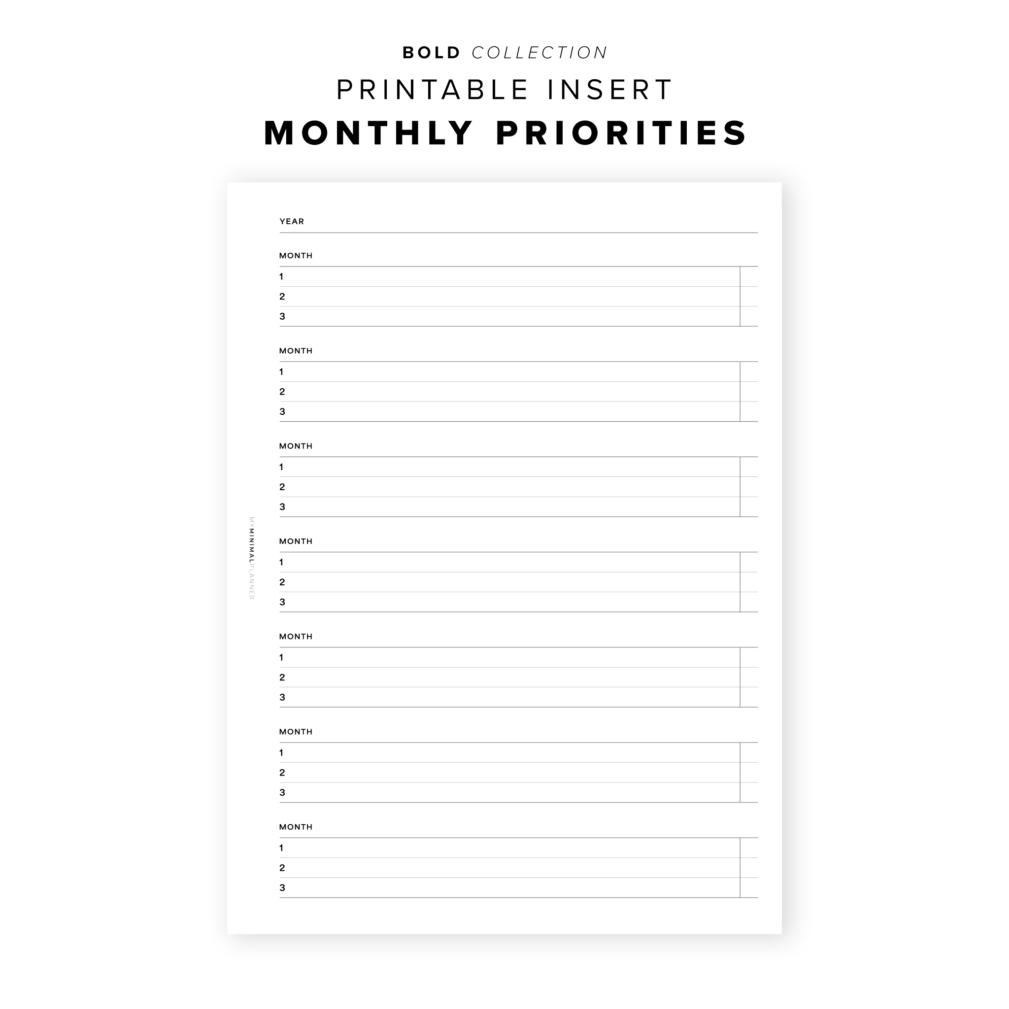 PR306 - Monthly Priorities - Printable Insert – My Minimal Planner