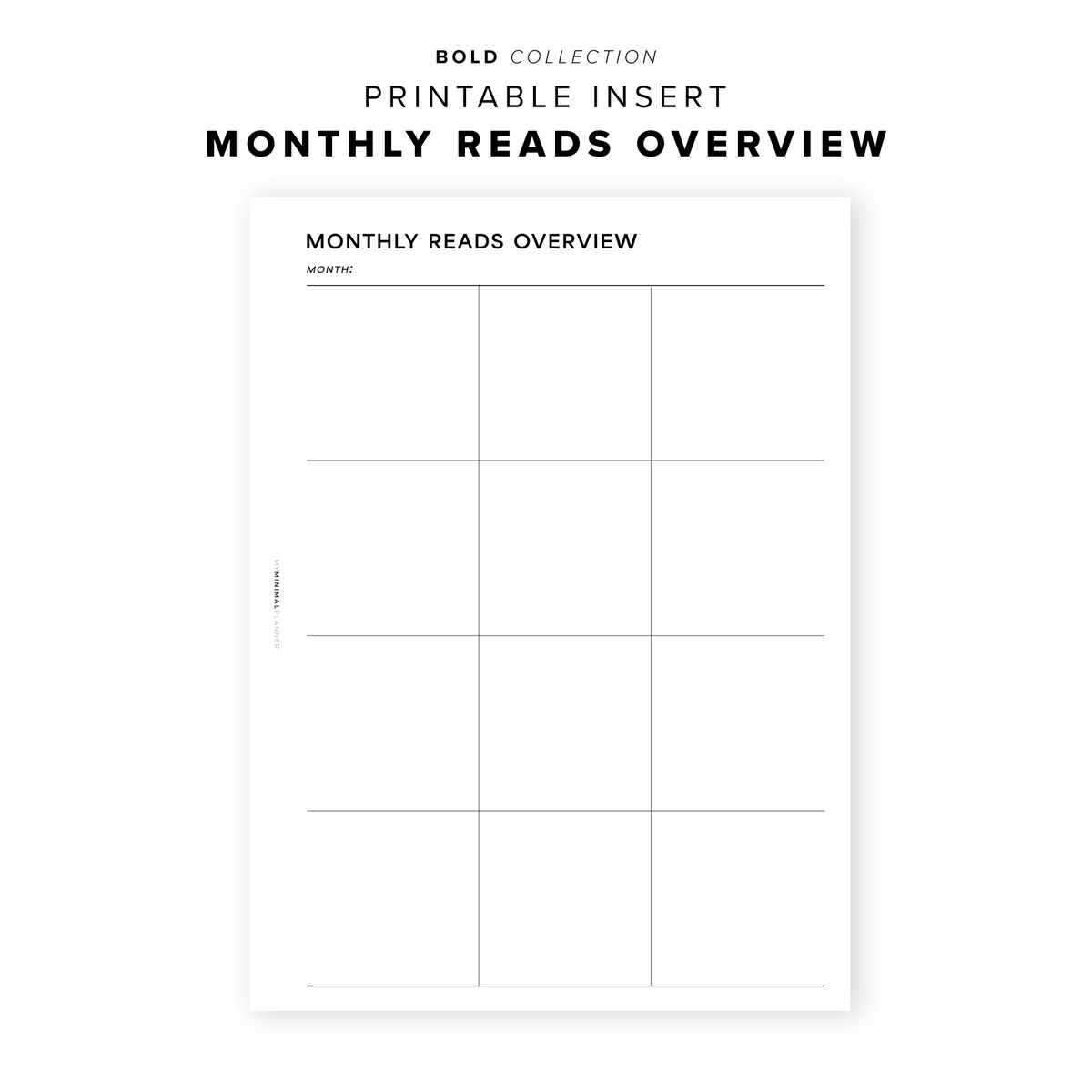 PR197 - Monthly Reads Overview - Printable Insert – My Minimal Planner