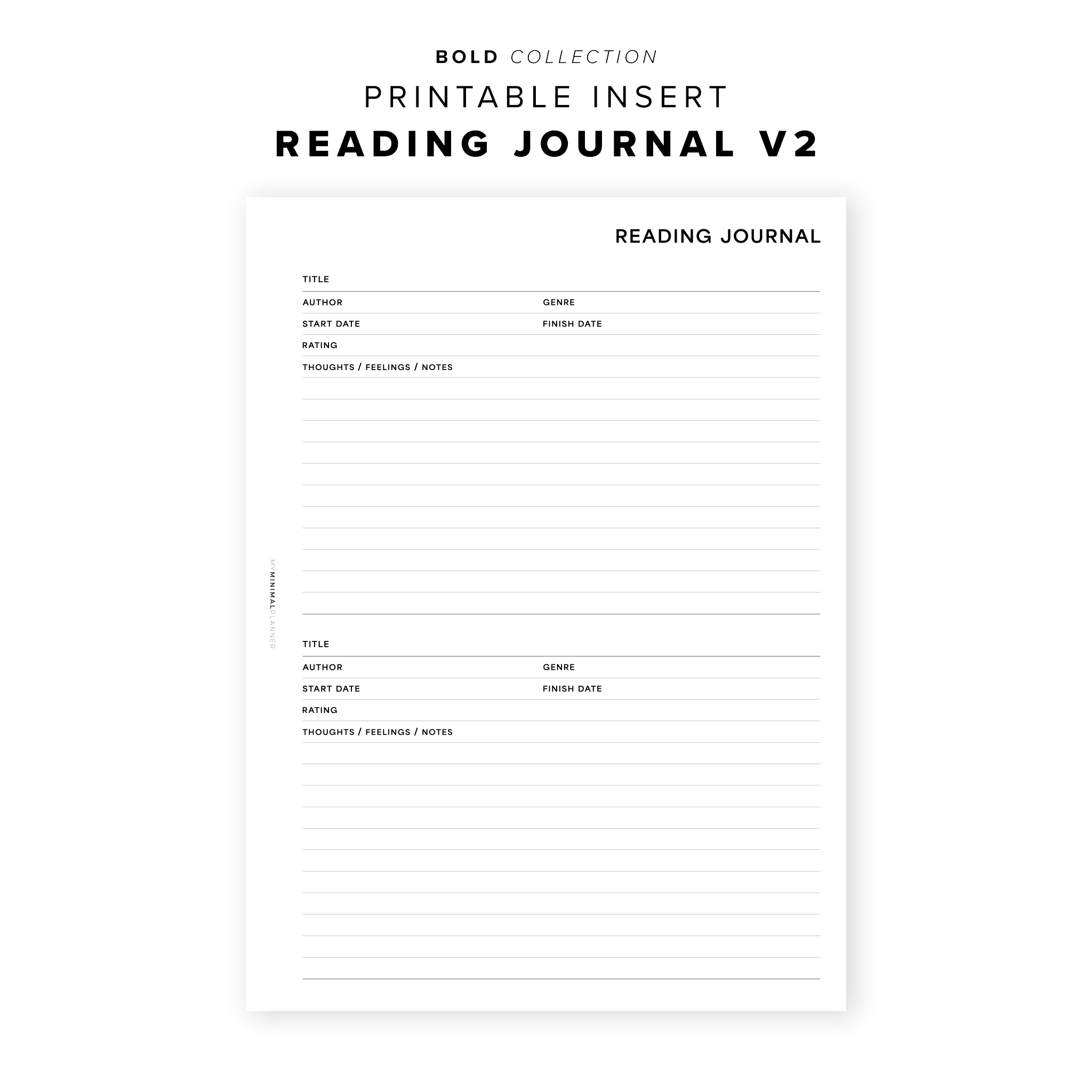 PR297 - Reading Journal V2 - Printable Insert – My Minimal Planner