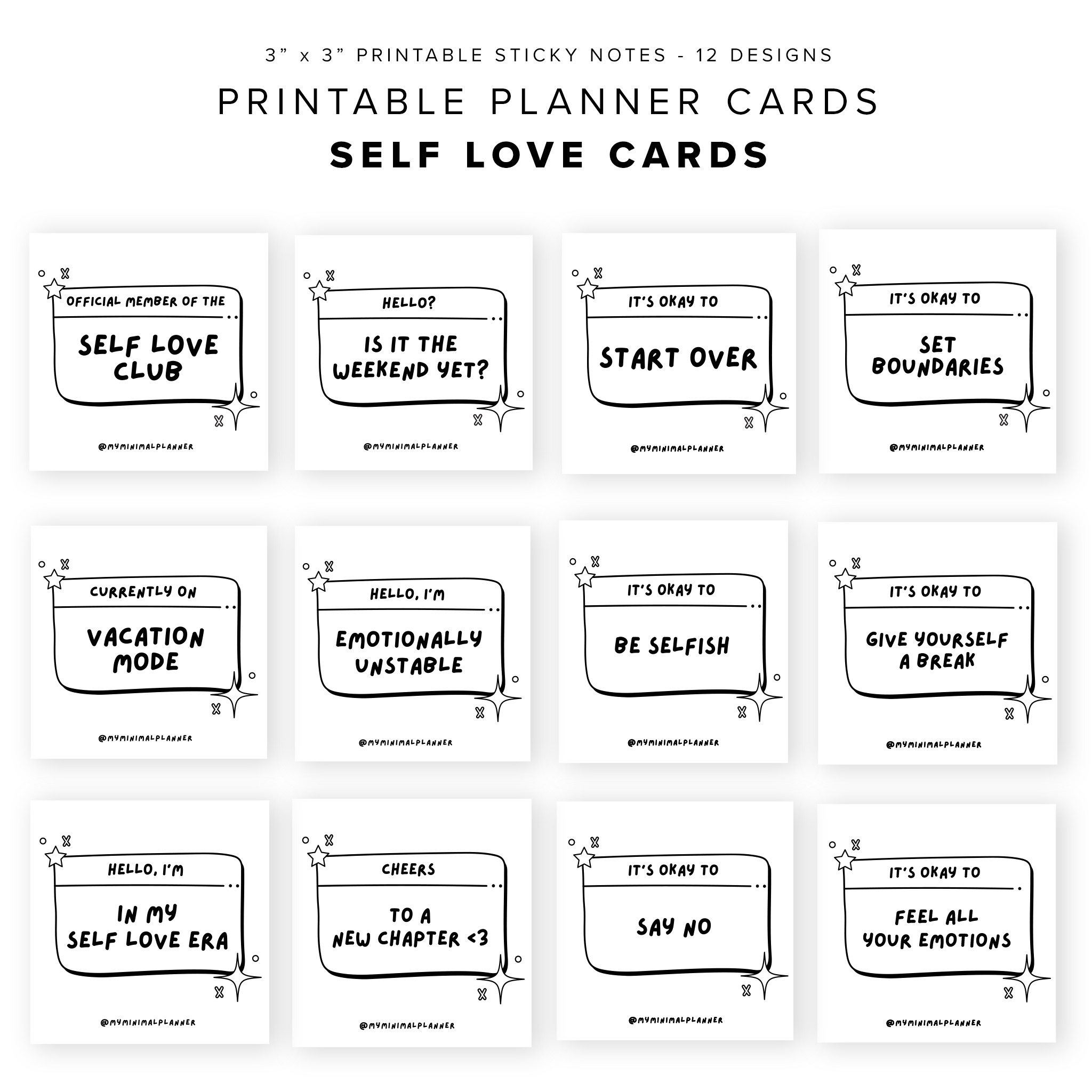 PPC29 - Self Love Cards - Printable Planner Cards – My Minimal Planner