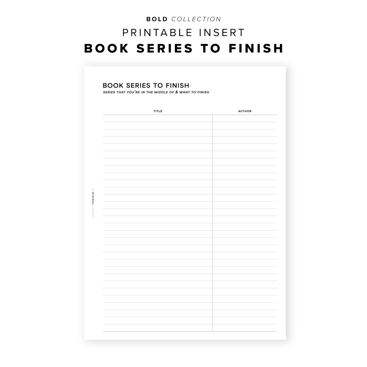 PR239 - Book Series to Finish - Printable Insert – My Minimal Planner