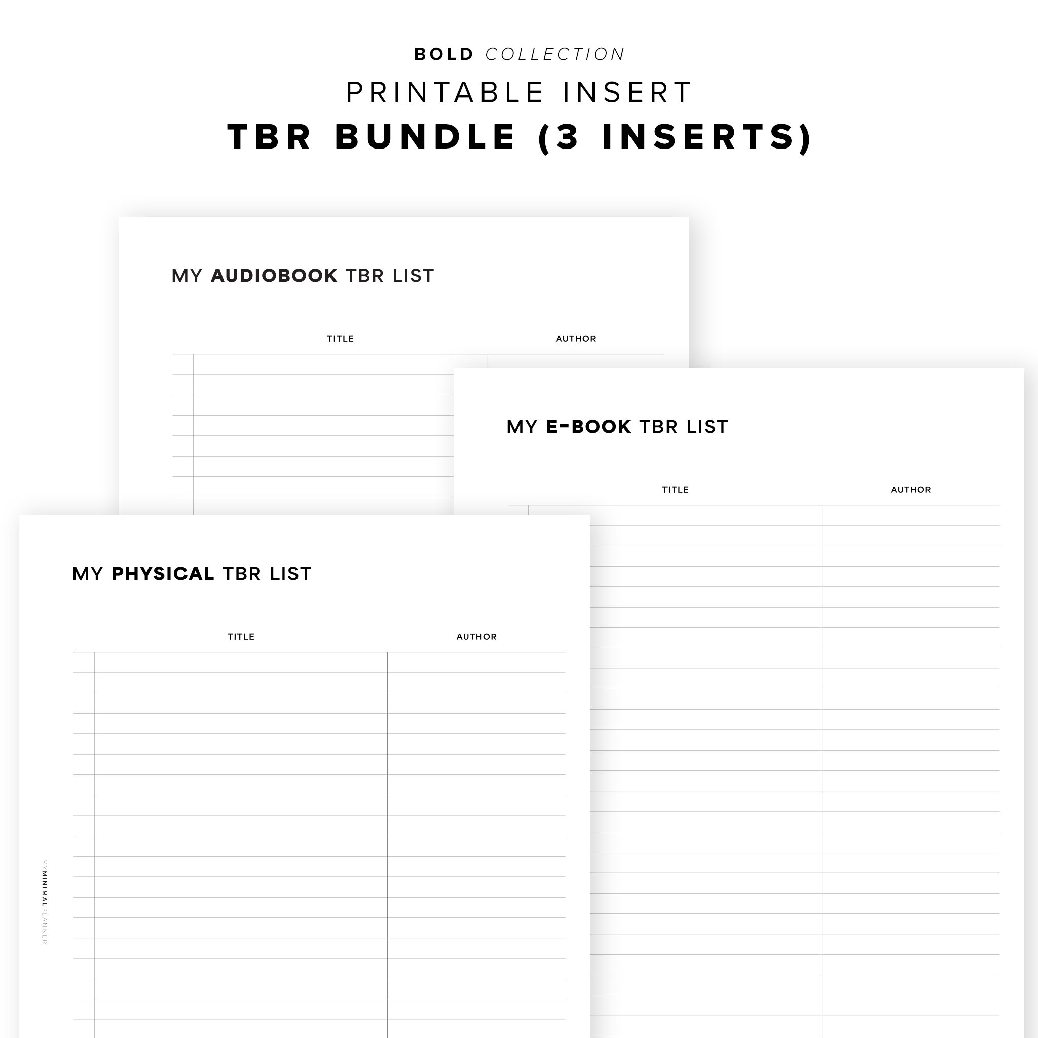 PR254 - TBR Bundle - Printable Insert – My Minimal Planner