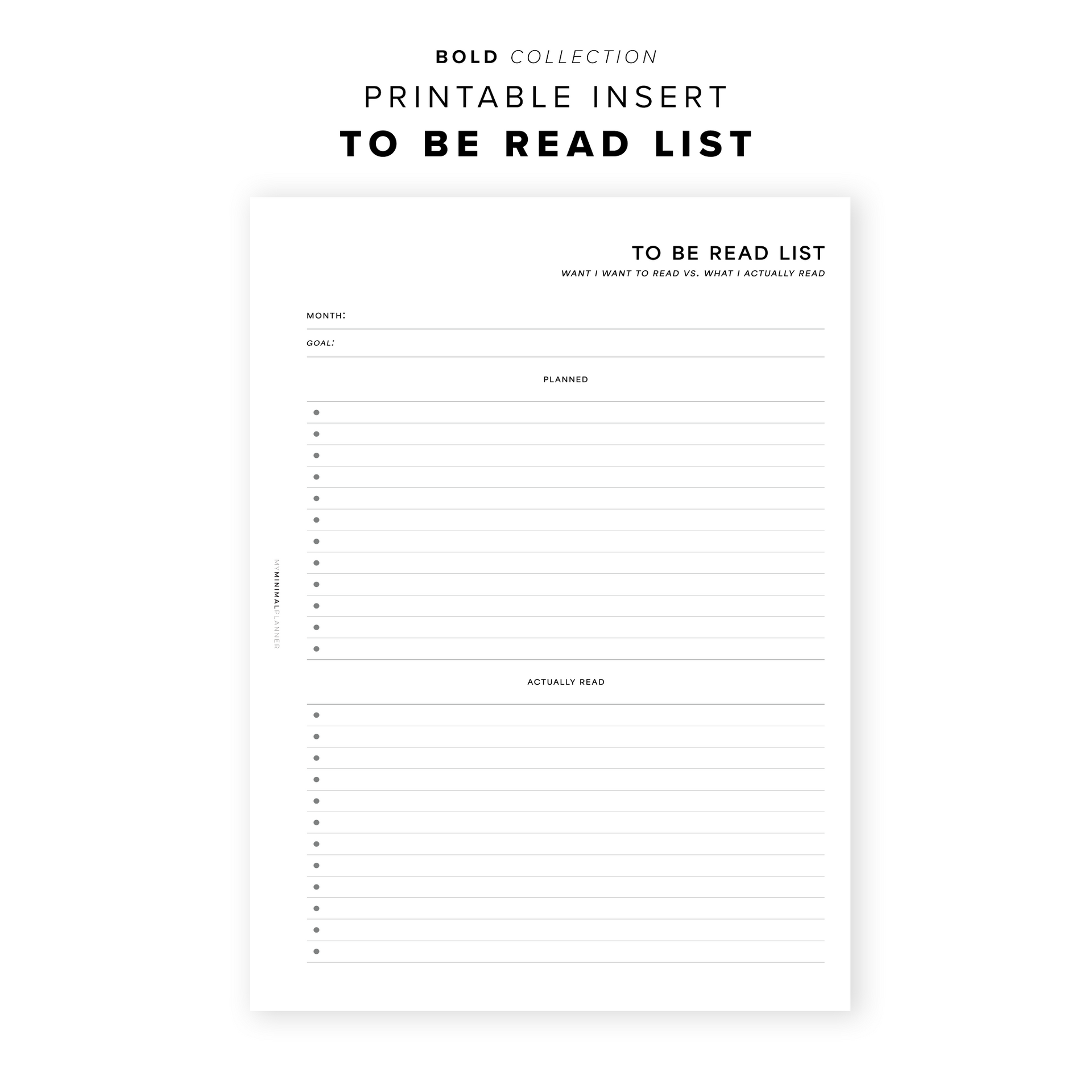 PR190 - To Be Read / TBR List - Printable Insert – My Minimal Planner