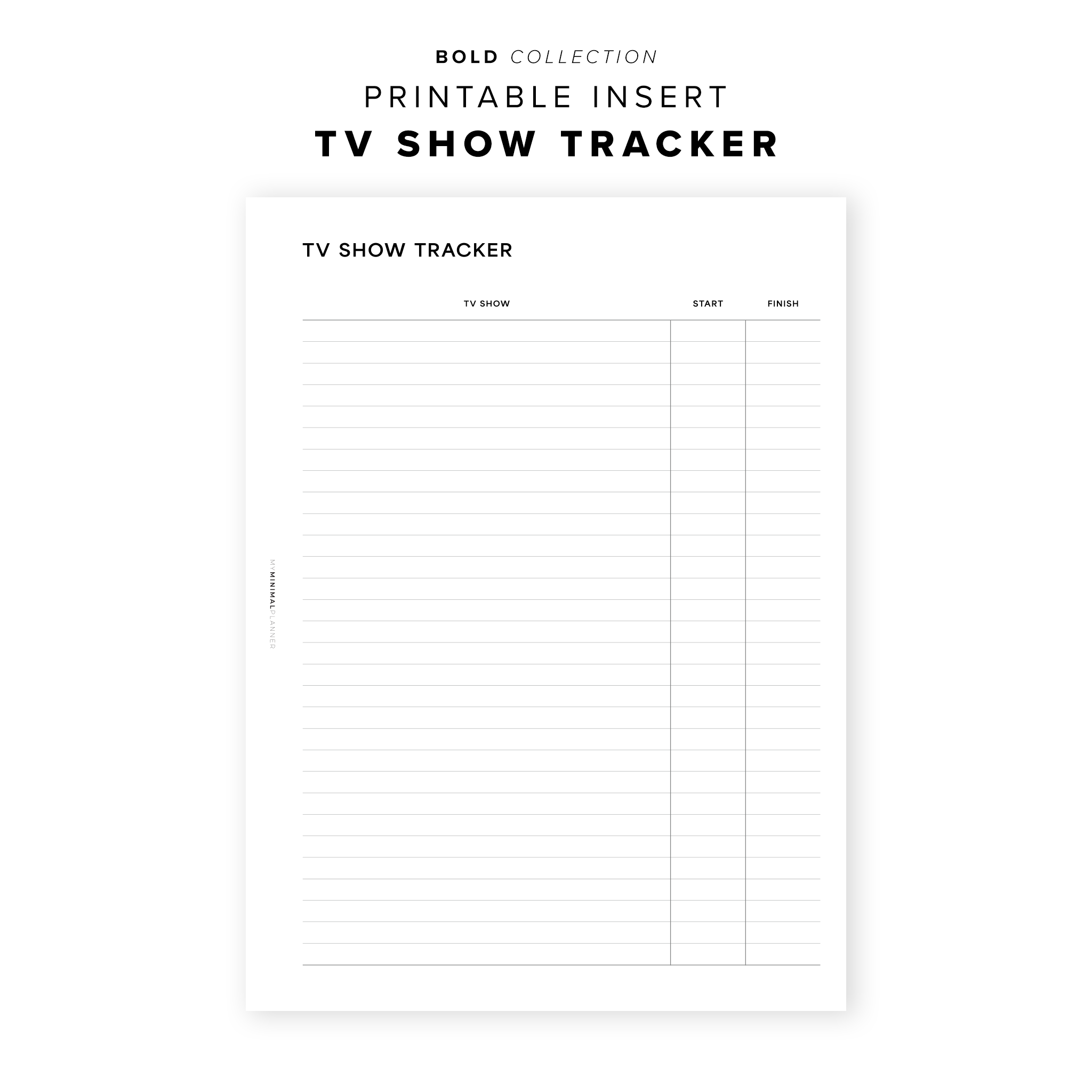 PR312 - TV Show Tracker - Printable Insert – My Minimal Planner