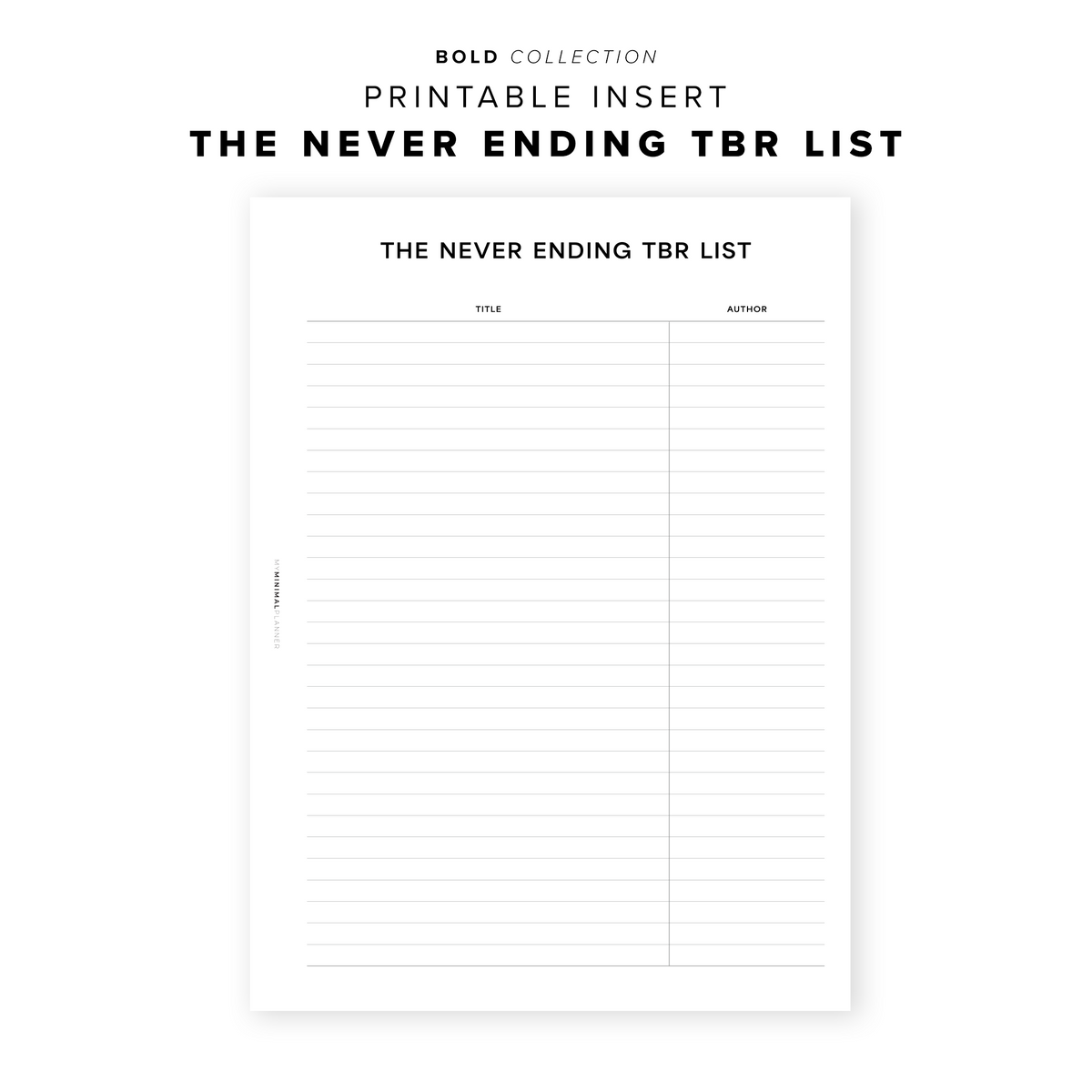 PR192 - The Never Ending TBR List - Printable Insert – My Minimal Planner