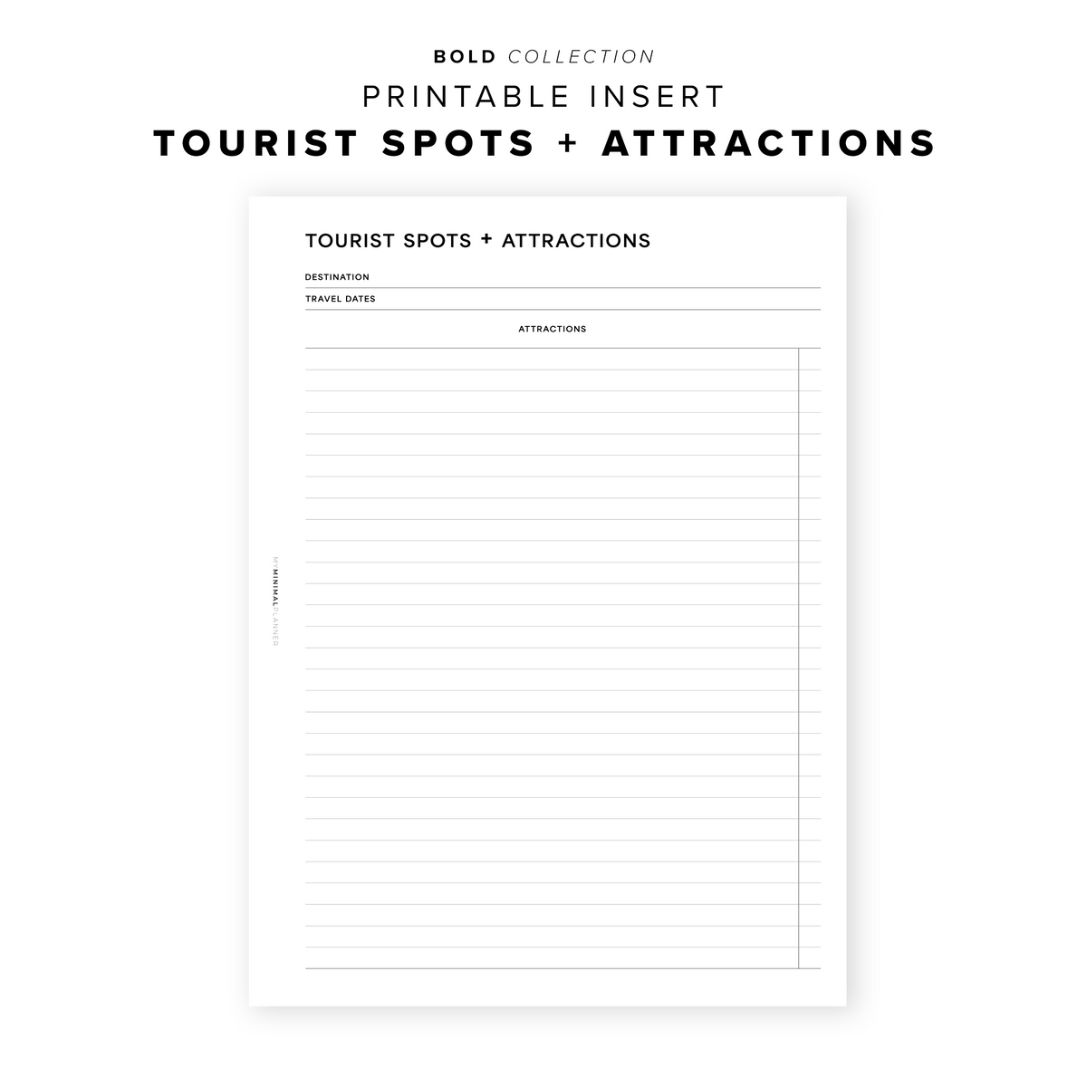 PR267 - Tourist Spots - Printable Insert – My Minimal Planner