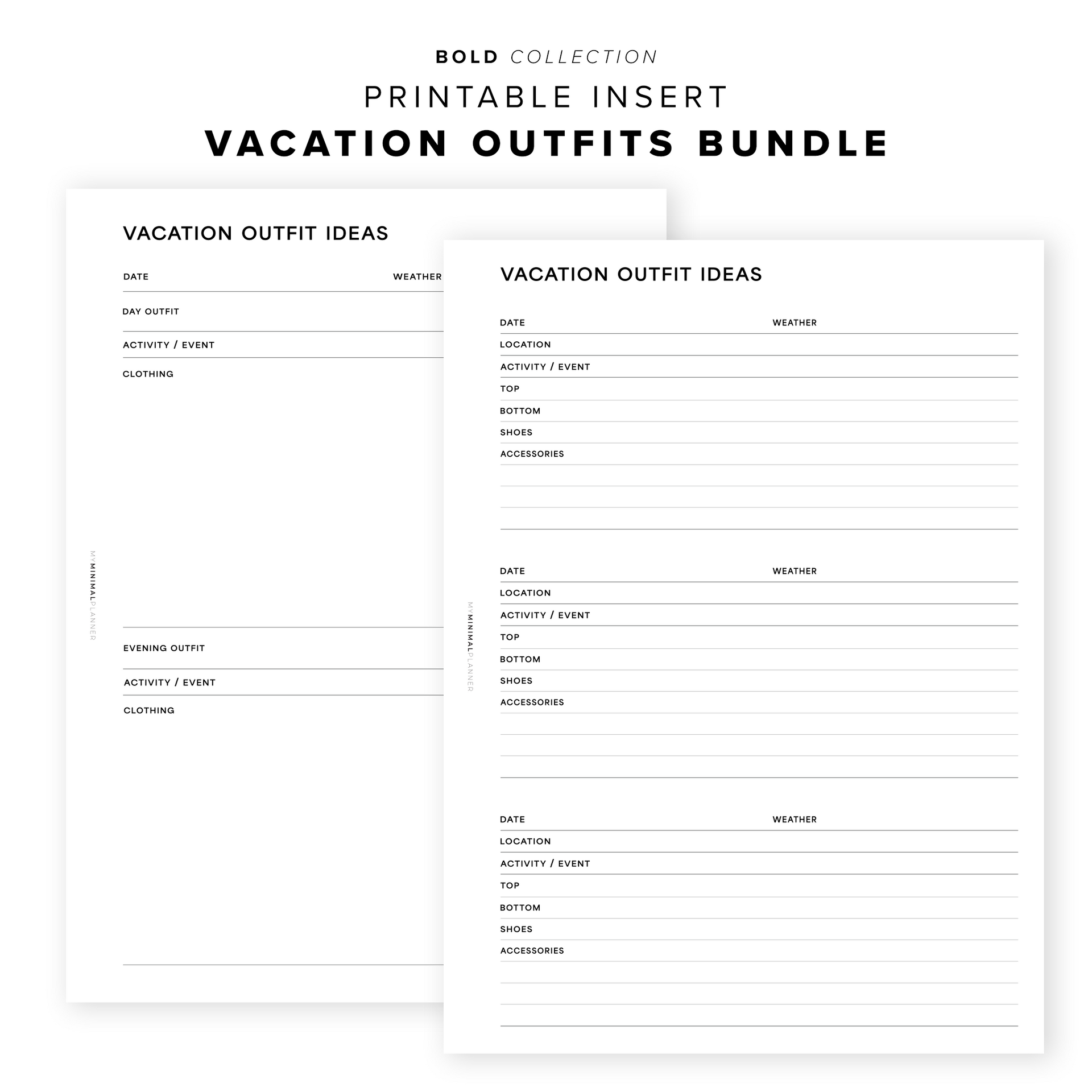 PR262 - Vacation Outfits Bundle - Printable Insert – My Minimal Planner