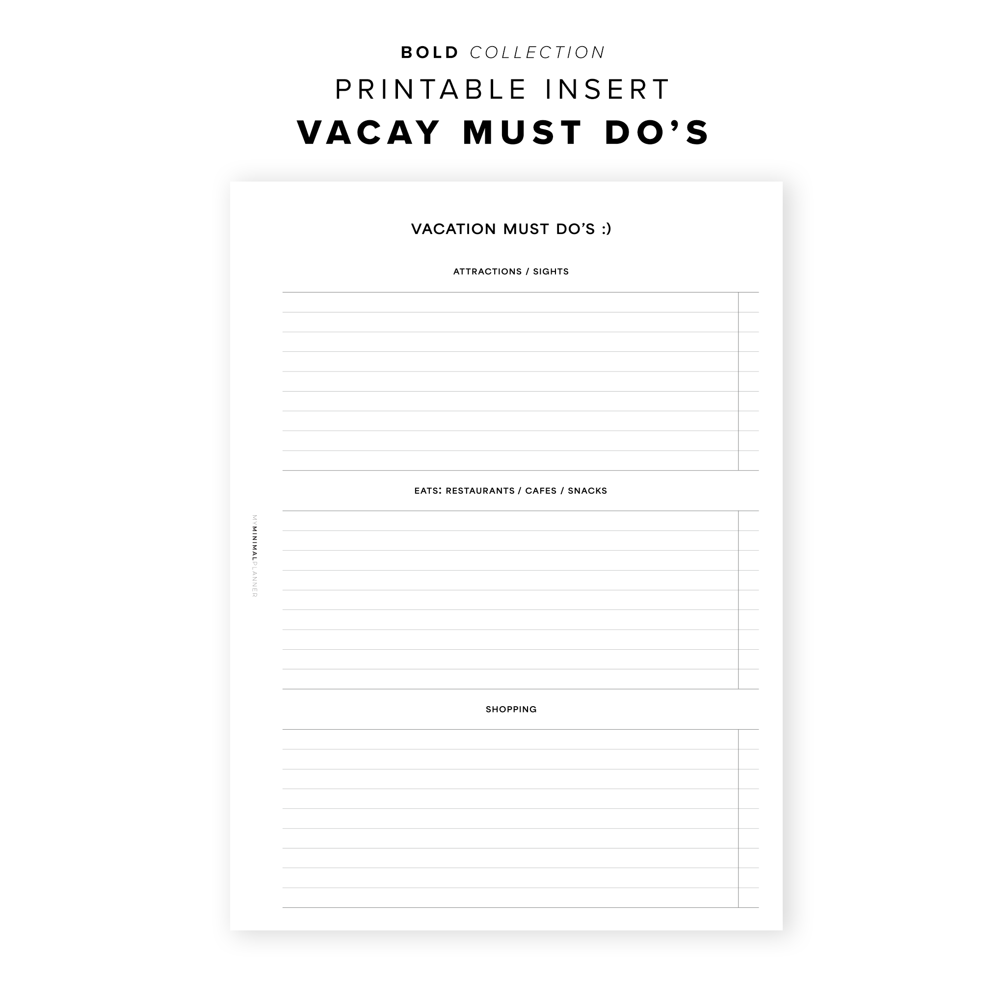 PR268 - Vacay Must Dos - Printable Insert – My Minimal Planner