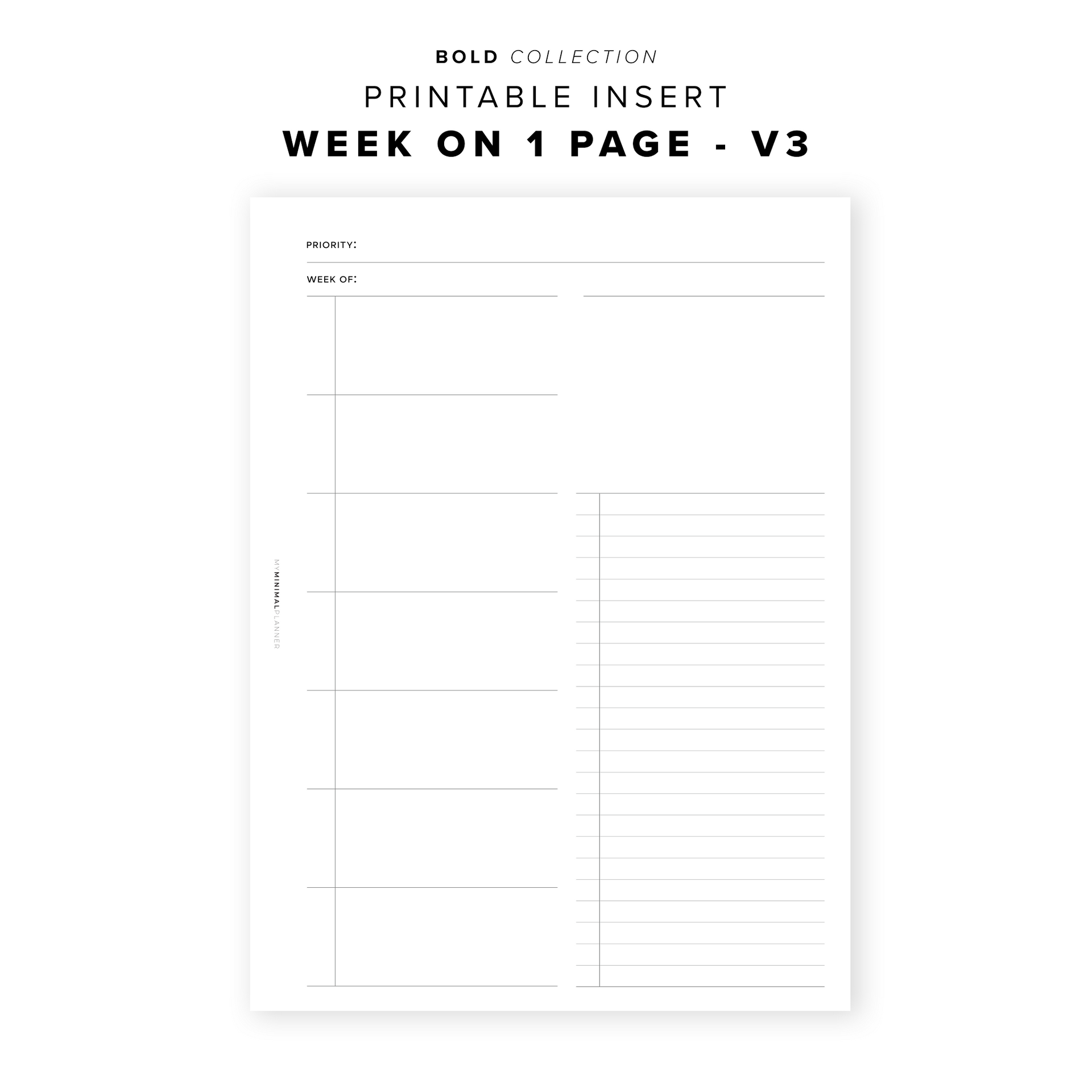 PR206 - Week on 1 Page / WO1P V3 - Printable Insert – My Minimal Planner
