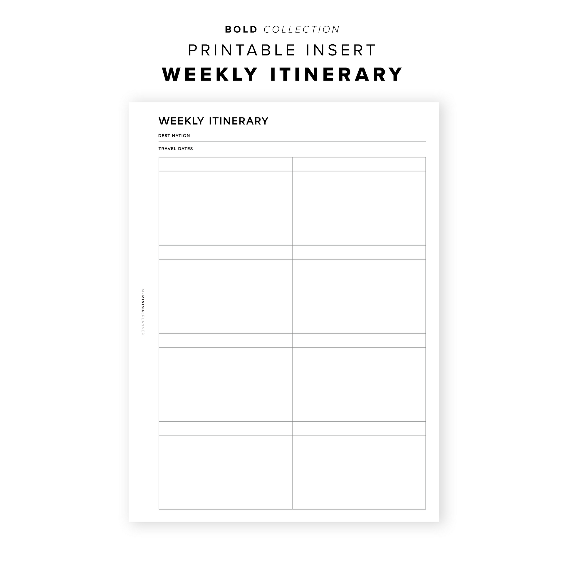 PR261 - Weekly Itinerary - Printable Insert – My Minimal Planner