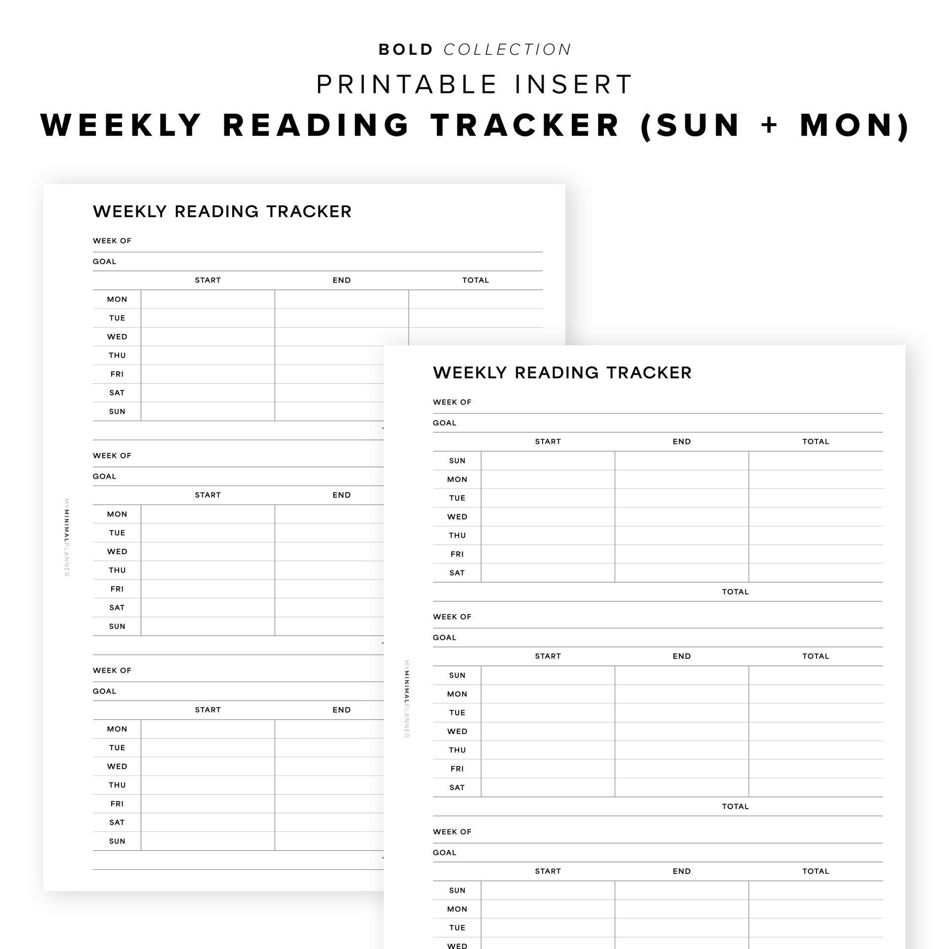 PR313 - Weekly Reading Tracker - Printable Insert – My Minimal Planner